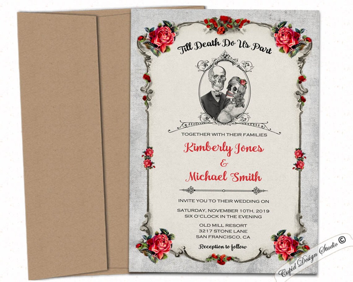 Gothic Wedding Invitations, Skull Wedding Invite, Halloween Wedding ...