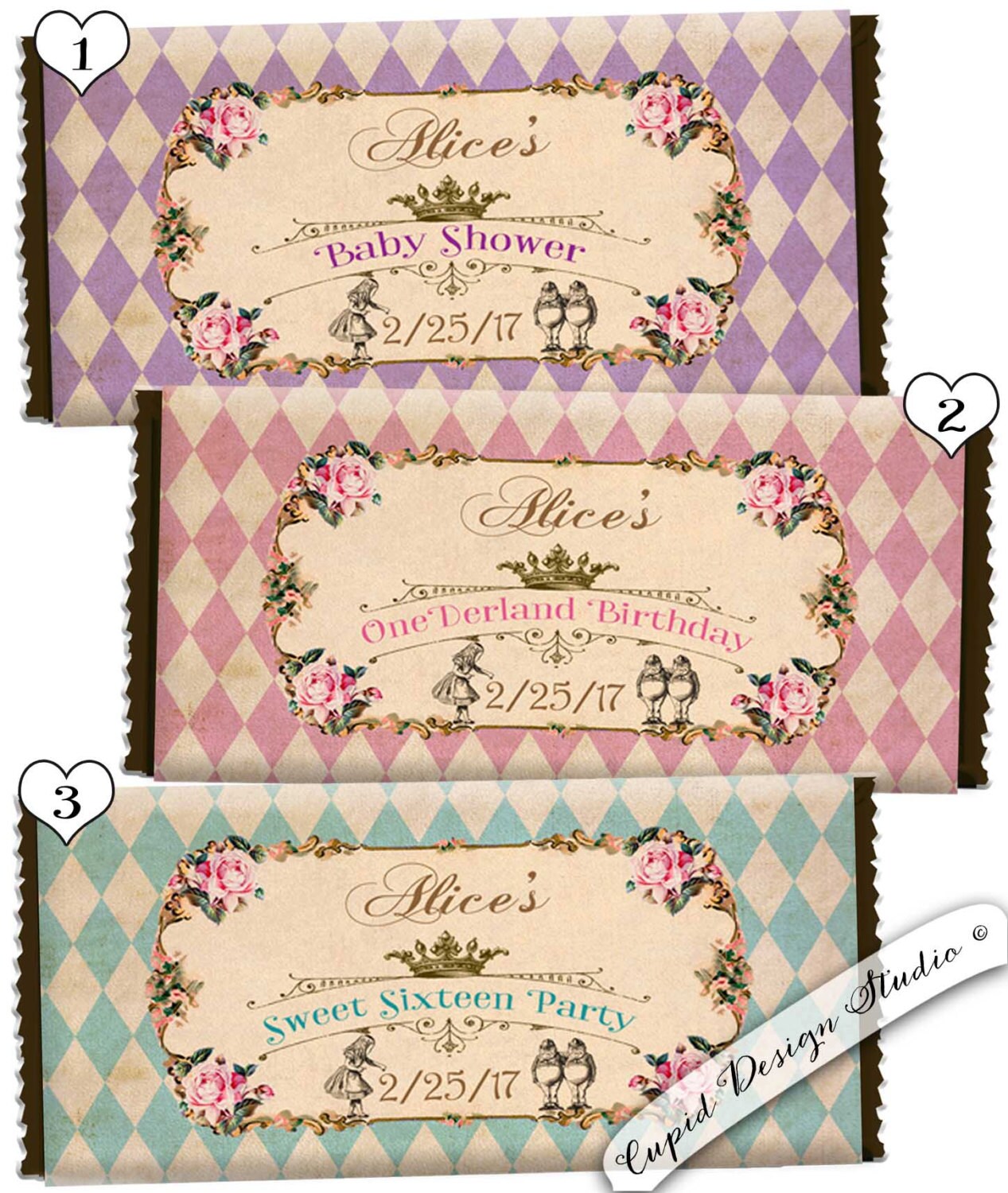 Alice in wonderland party favor candy wrappers personalized | Etsy