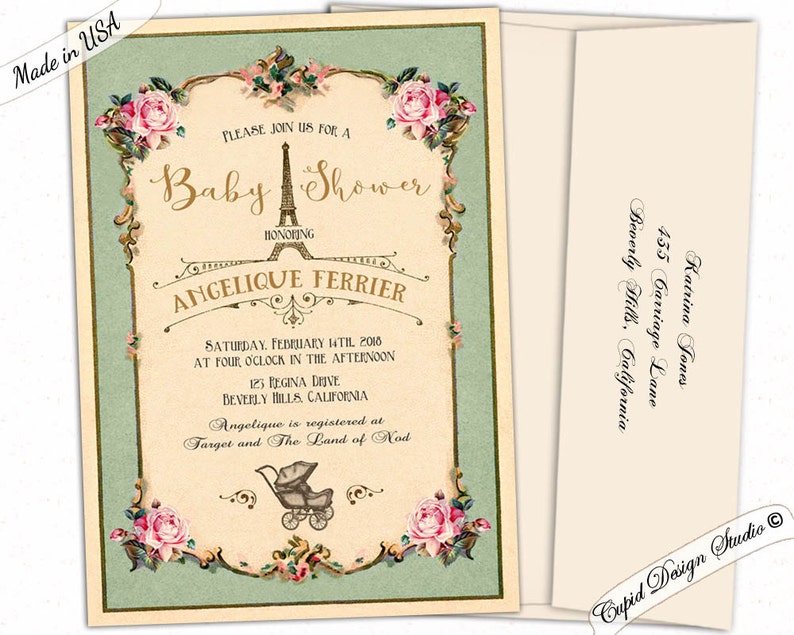 French Baby Shower Invitation/parisian Baby Shower/shabby Chic | Etsy