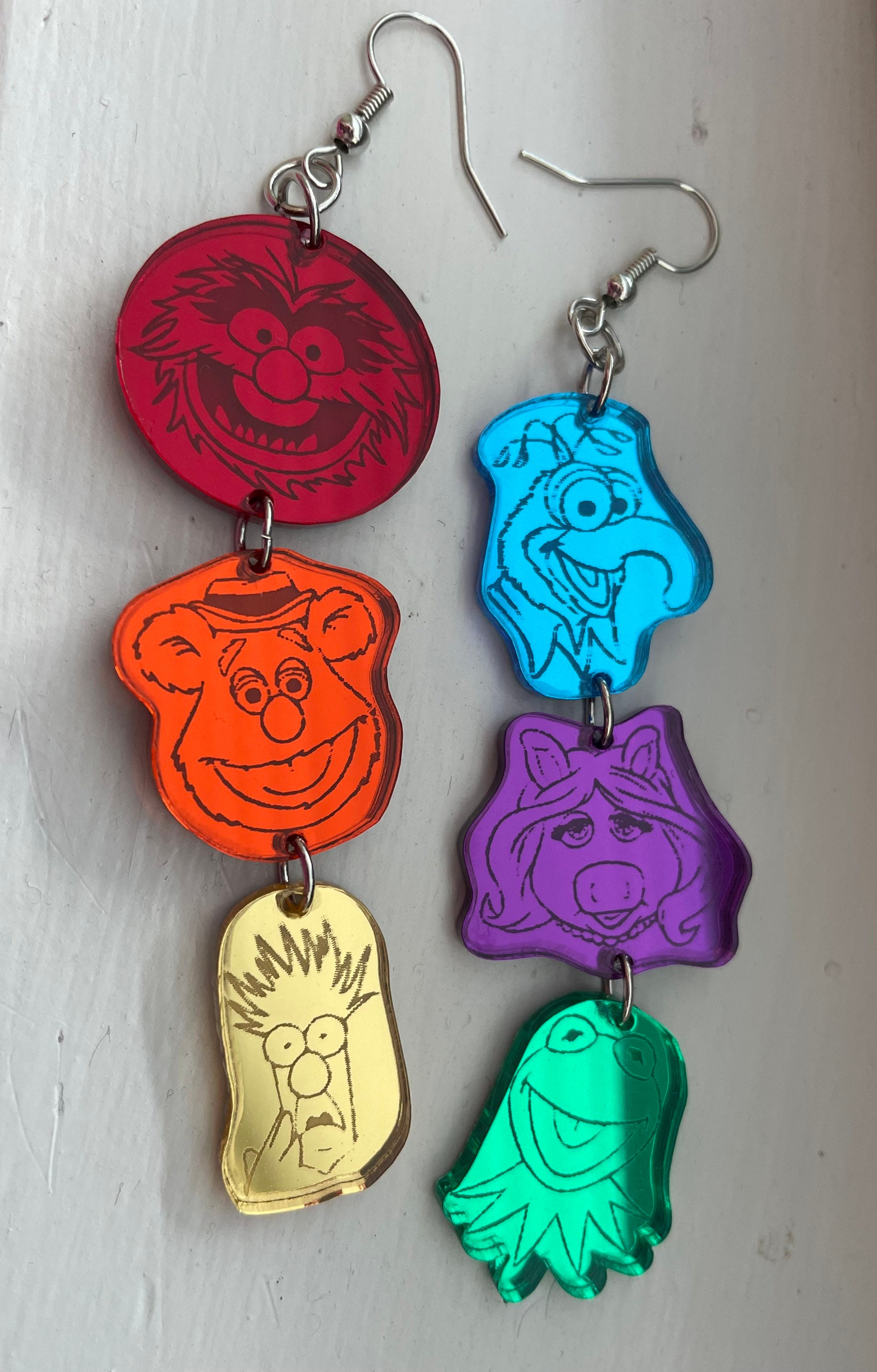 Muppets Acrylic Earrings Fozzie Bear Ms Piggy Kermit Gonzo - Etsy
