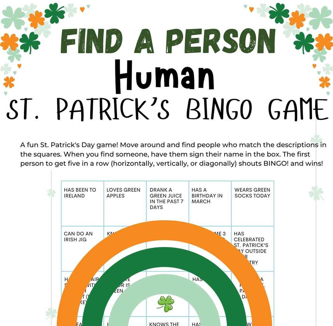 St.patrick Person Bingo Game. Mix and Mingle Bingo, Get to Know You ...