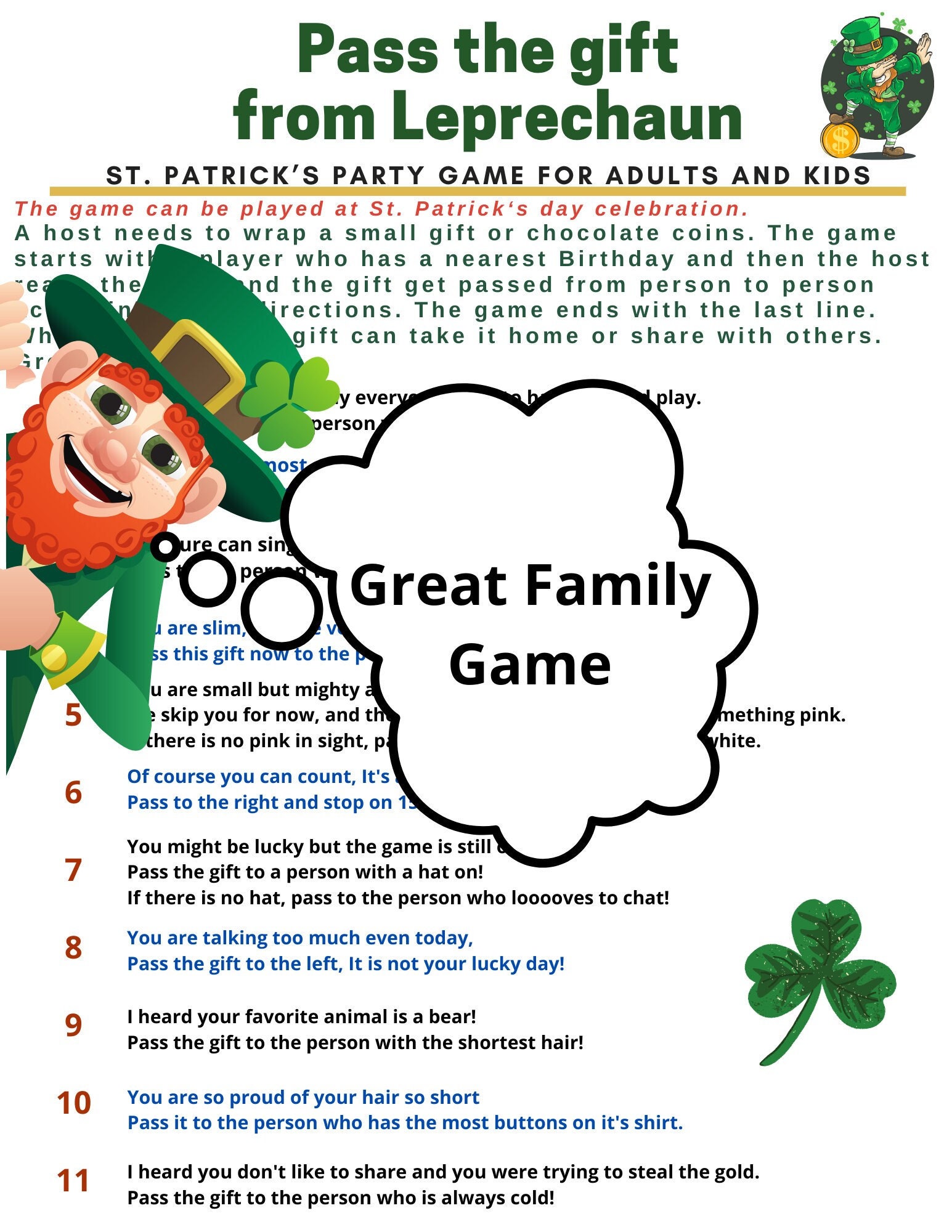 Pass the Gift From a Leprechaun - Family St. Patrick's Day Game for All ...