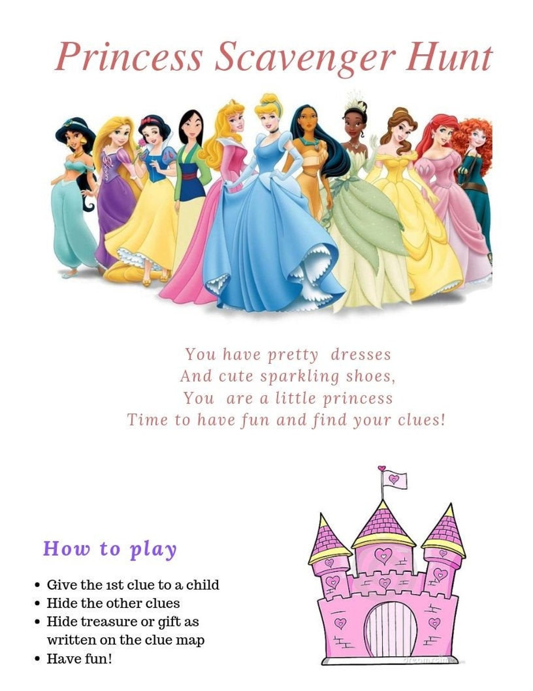 Princess Scavenger Hunt Rhyming Clues riddles - Etsy