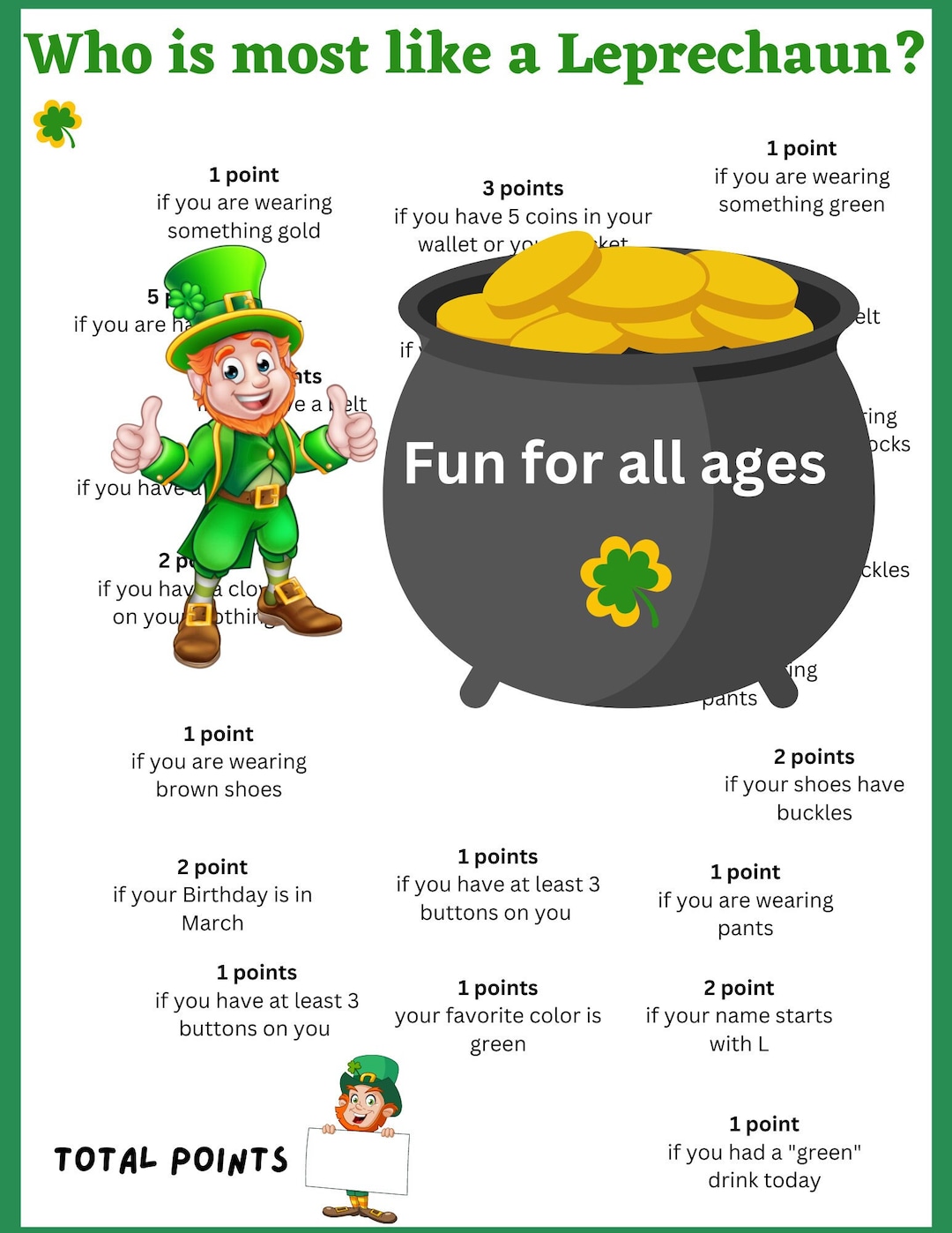 Who Most Like a Leprechaun - St. Patrick's Day Fun Game for All Ages - Etsy