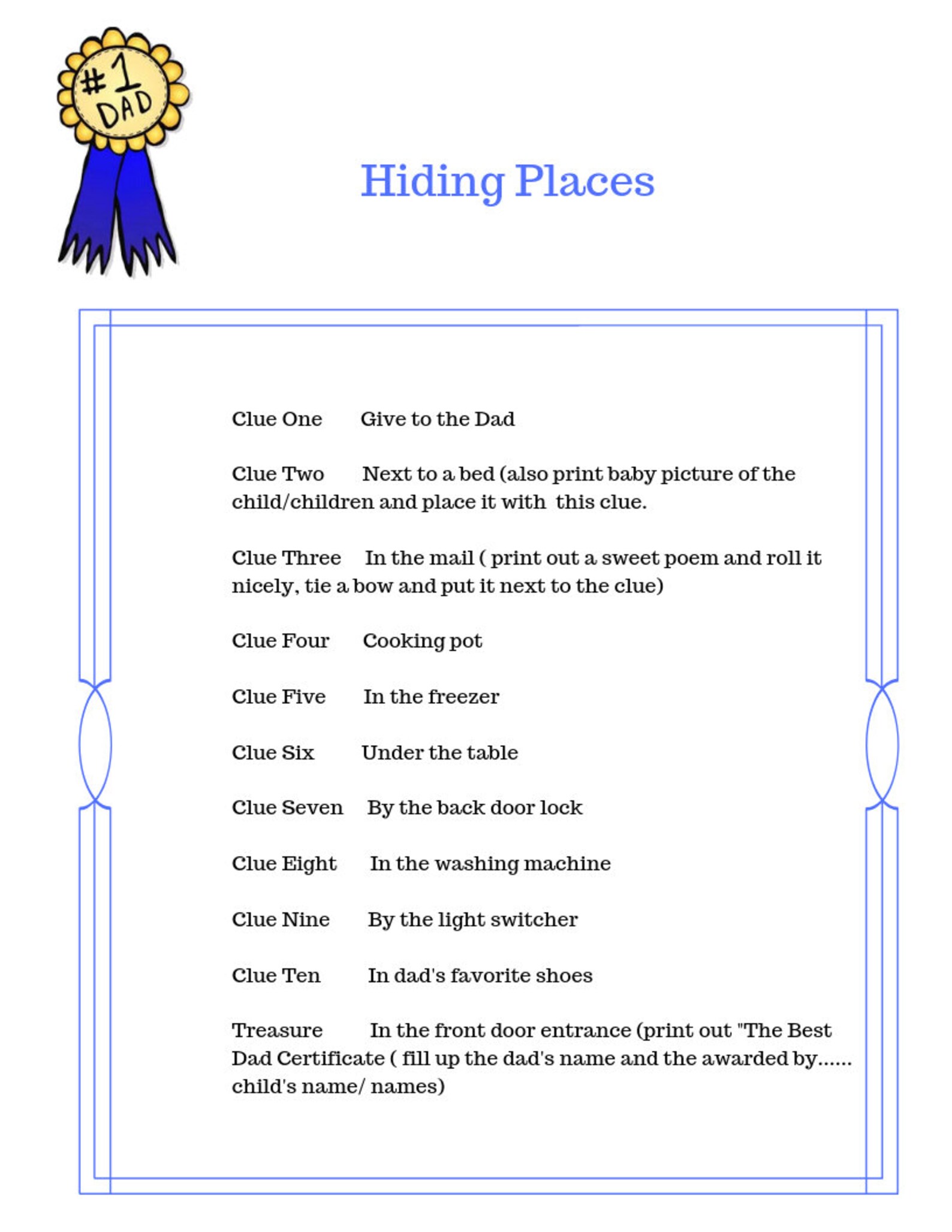 Father's Day Scavenger Hunt Riddles With "best Dad Certificate" - Etsy