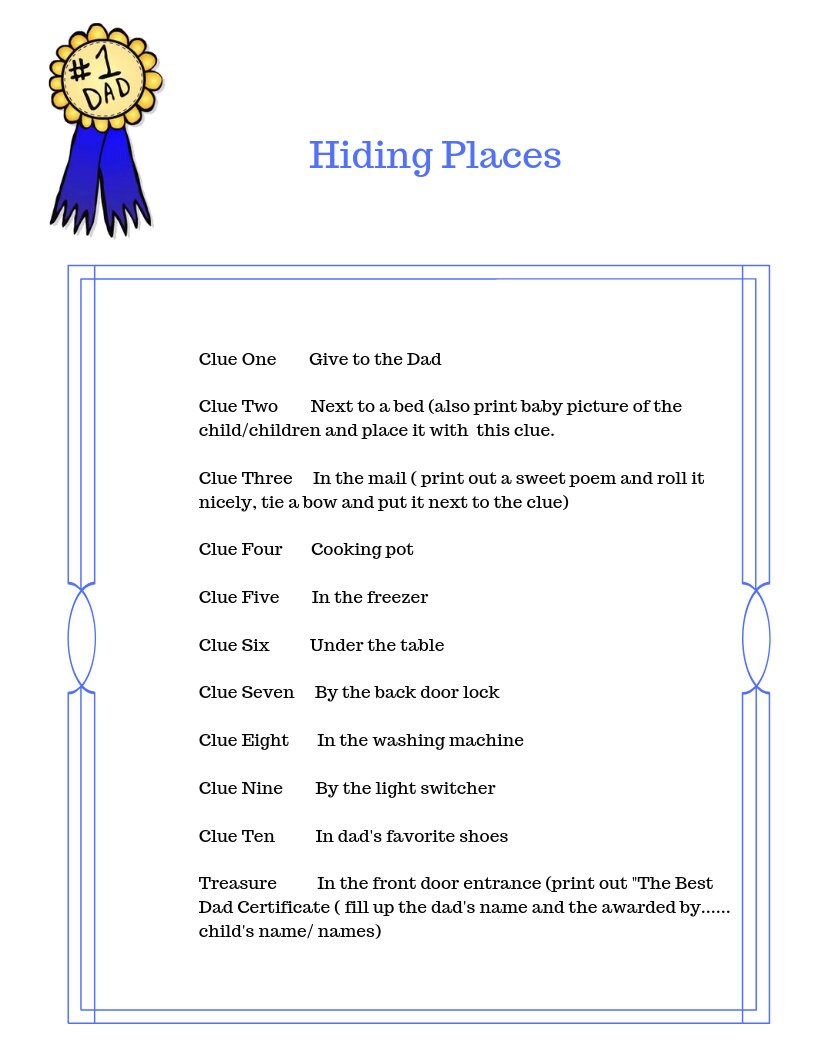 Father's Day Scavenger Hunt Riddles With "best Dad Certificate" - Etsy
