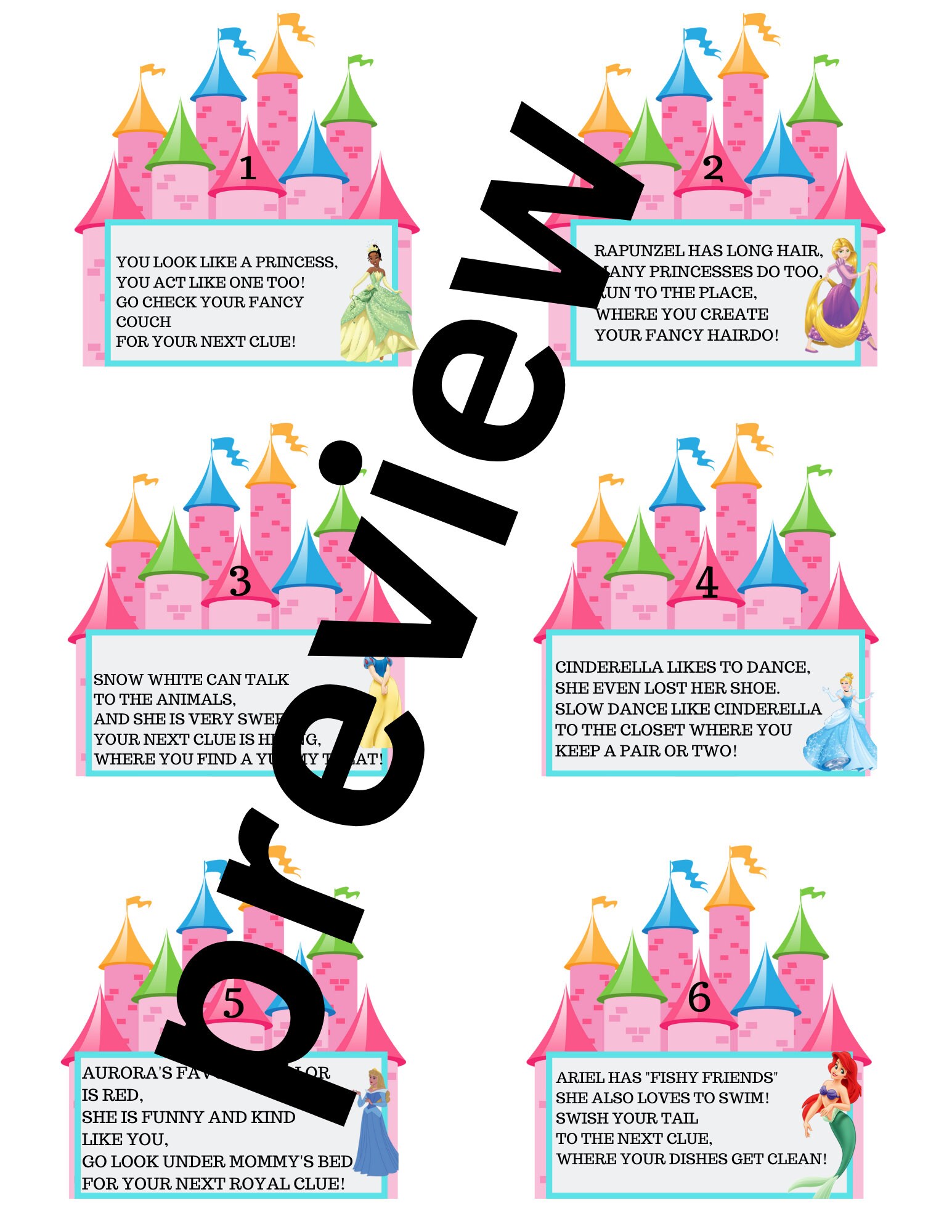 Princess Scavenger Hunt Rhyming Clues (riddles)-indoor - Etsy