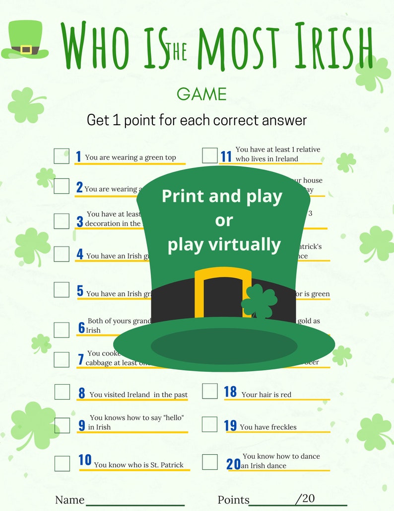 Who is the Most Irish - St. Patrick's Day Adult Game - Etsy