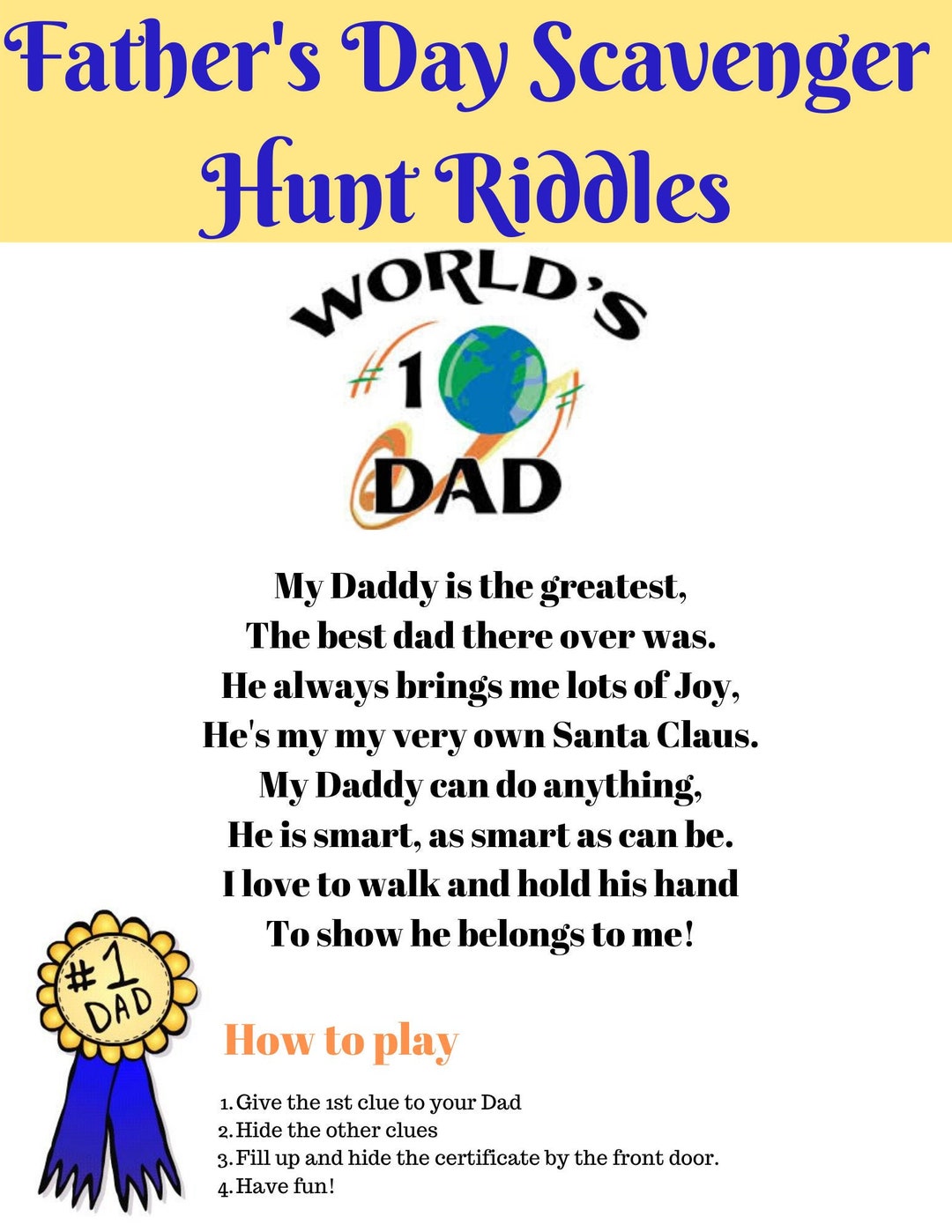 Father's Day Scavenger Hunt Riddles With "best Dad Certificate" - Etsy