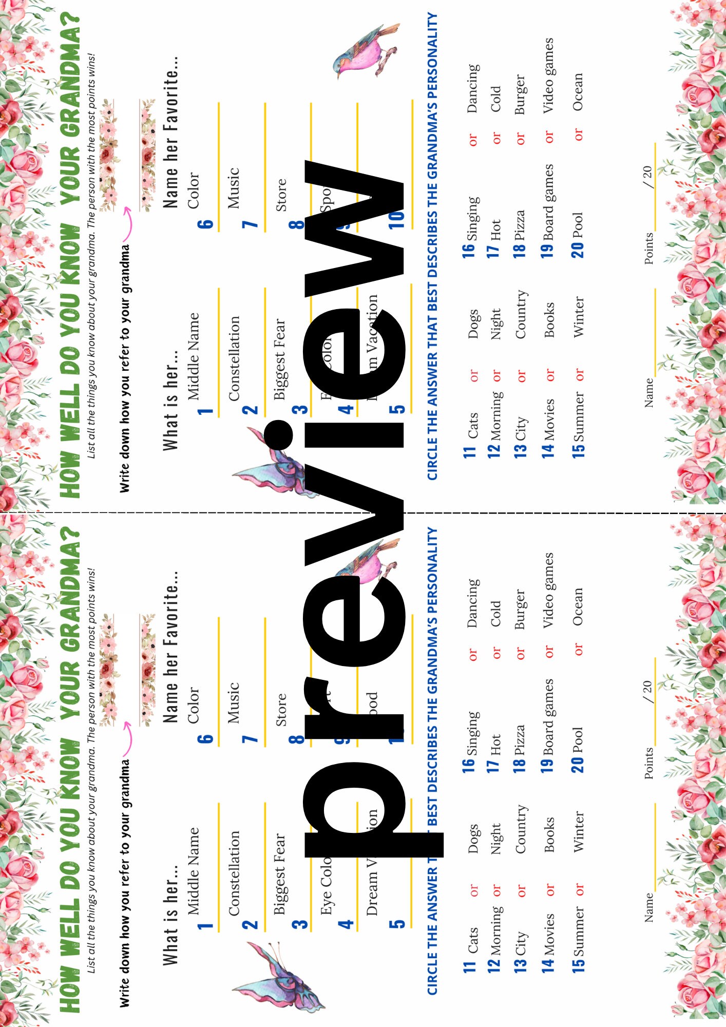 How Well Do You Know Your GRANDMA Game Mother's Day Game, Grandmas's ...