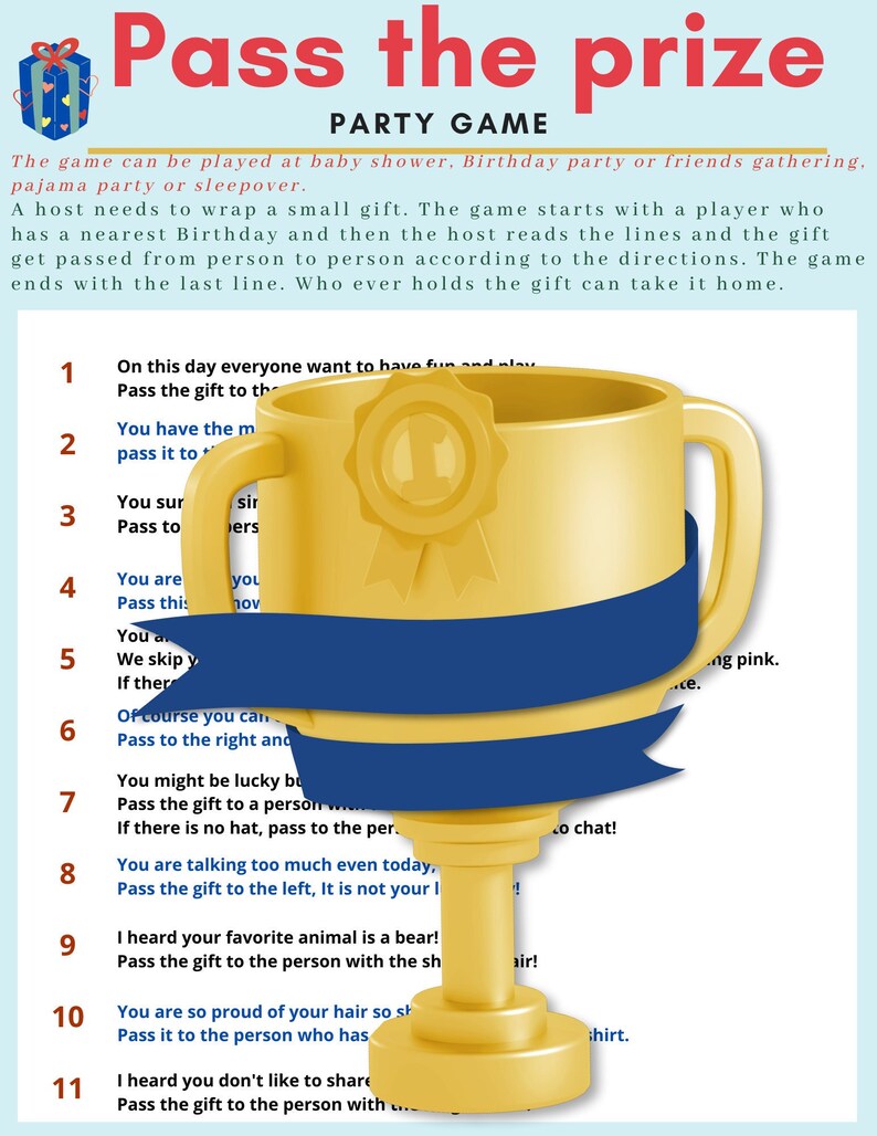 Pass the Gift/prize - Birthday Party Game, Sleepover Game, Baby Shower ...