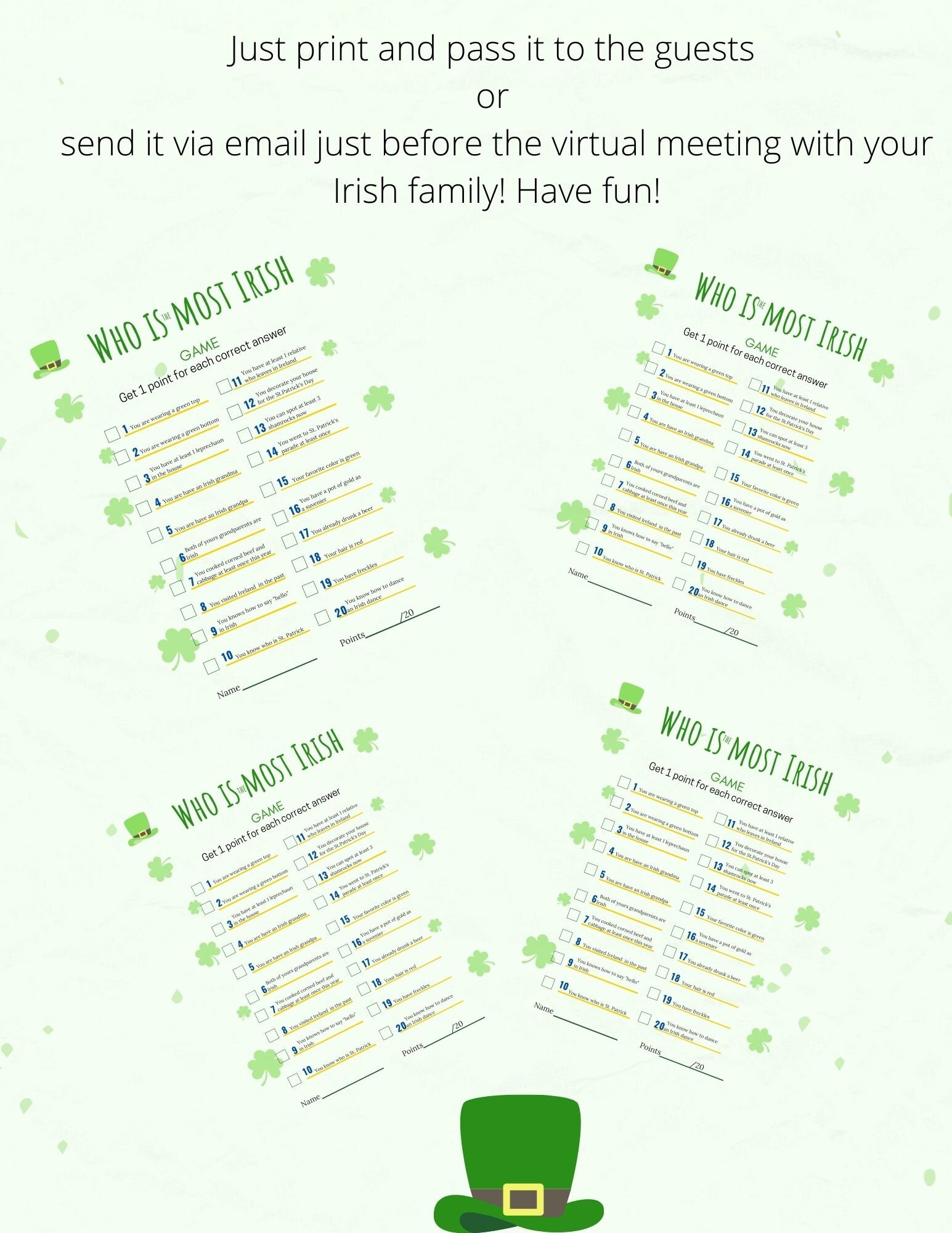 Who is the Most Irish - St. Patrick's Day Adult Game - Etsy