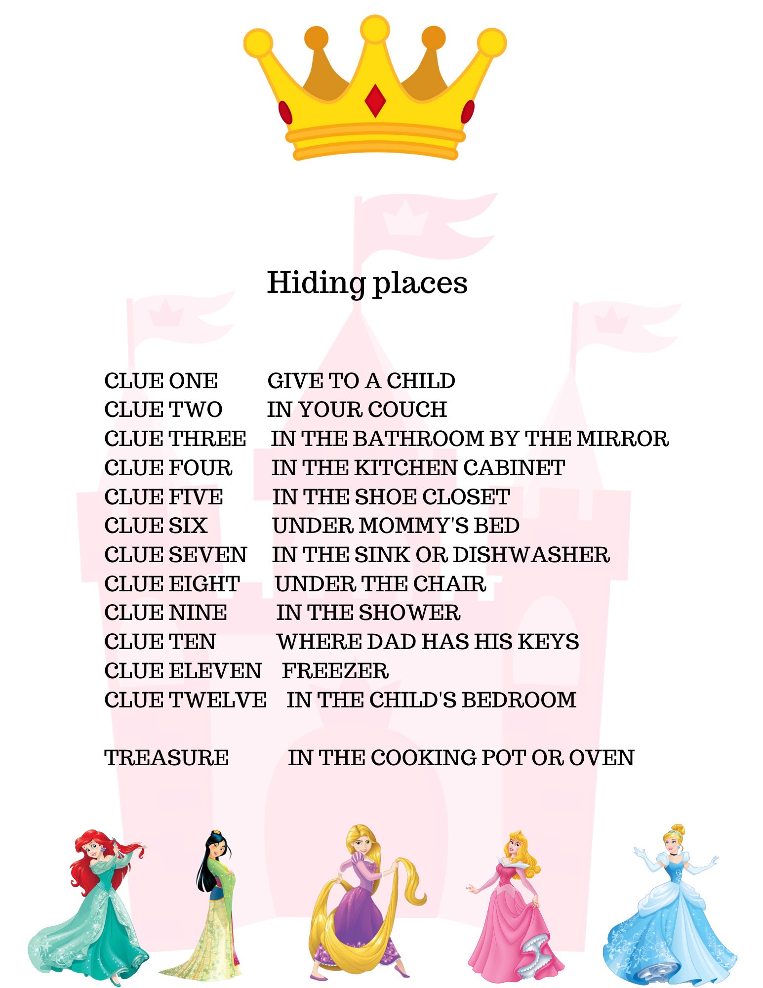 Princess Scavenger Hunt Rhyming Clues (riddles)-indoor - Etsy