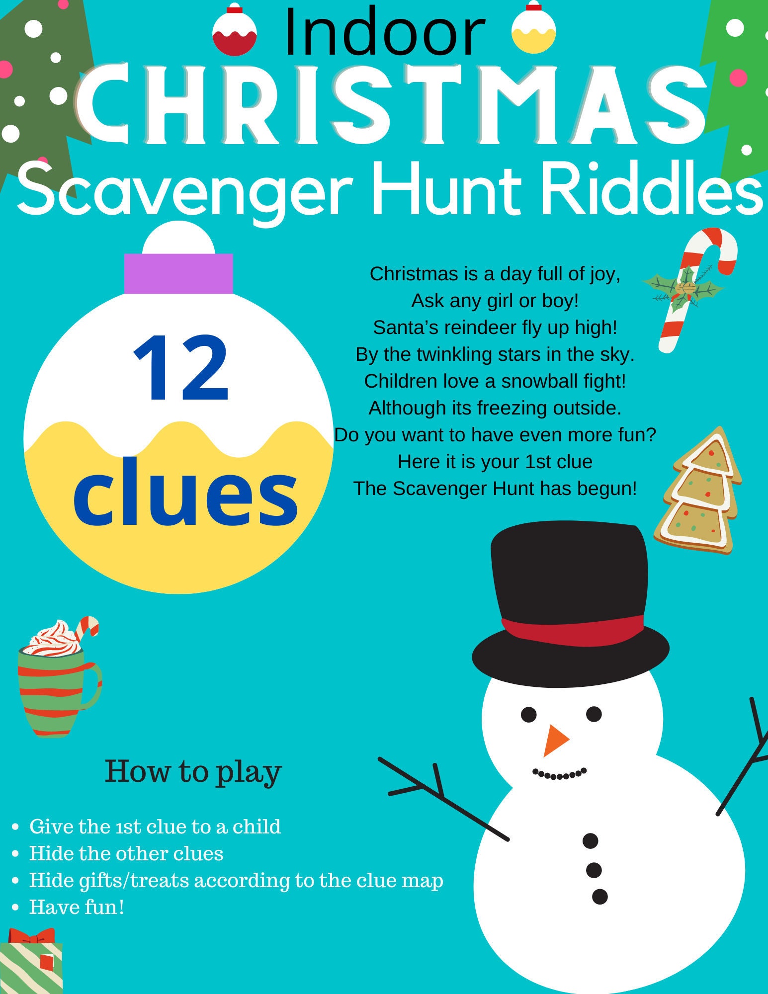 Indoor Merry Christmas Scavenger Hunt Riddles/clues Gift Search 12 ...