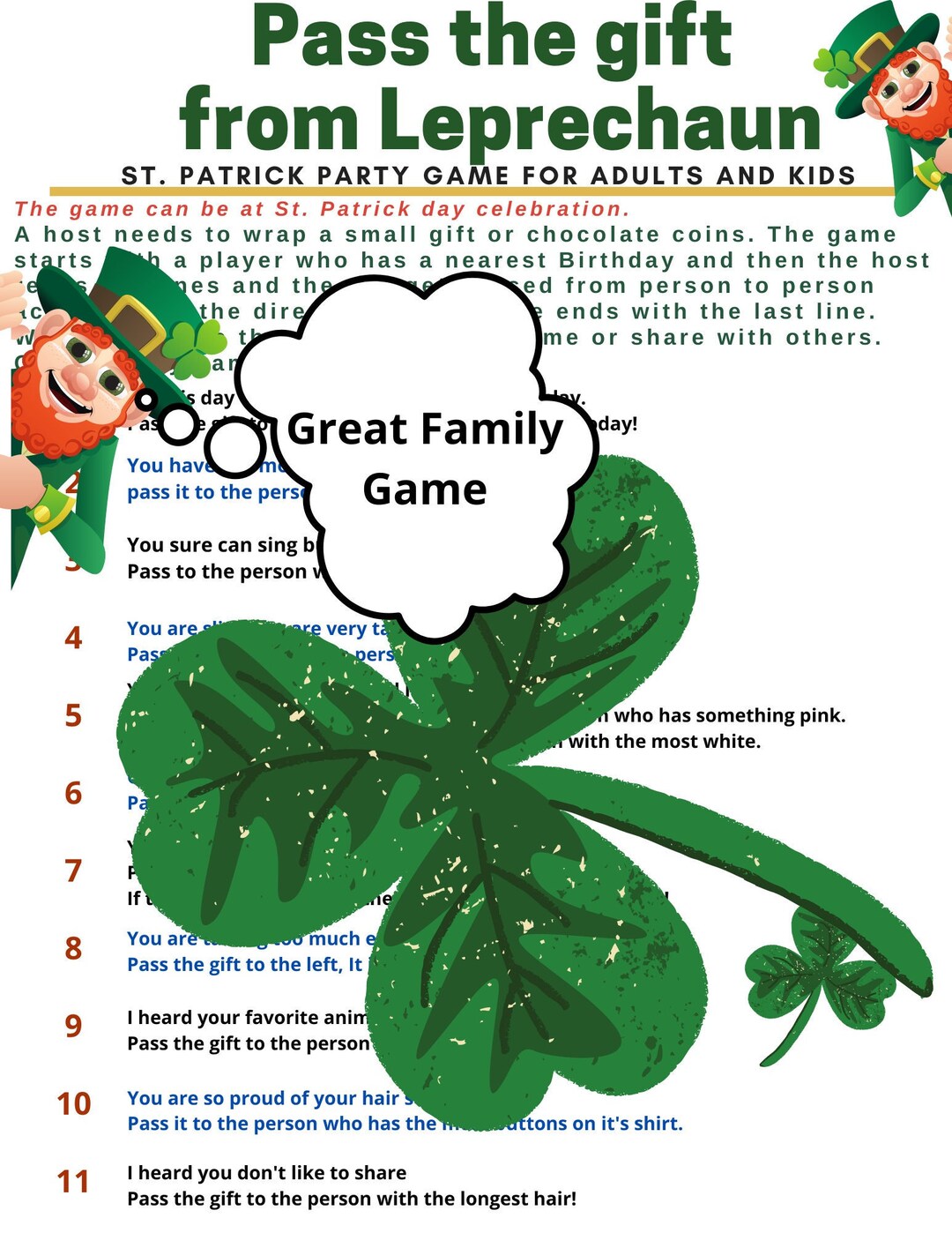Pass the Gift From a Leprechaun Family St. Patrick's Day Game for All ...