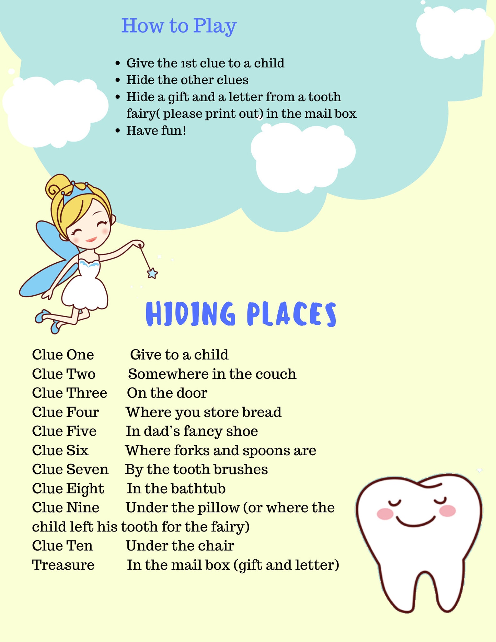 The Tooth Fairy Present Scavenger Hunt Riddles - Etsy