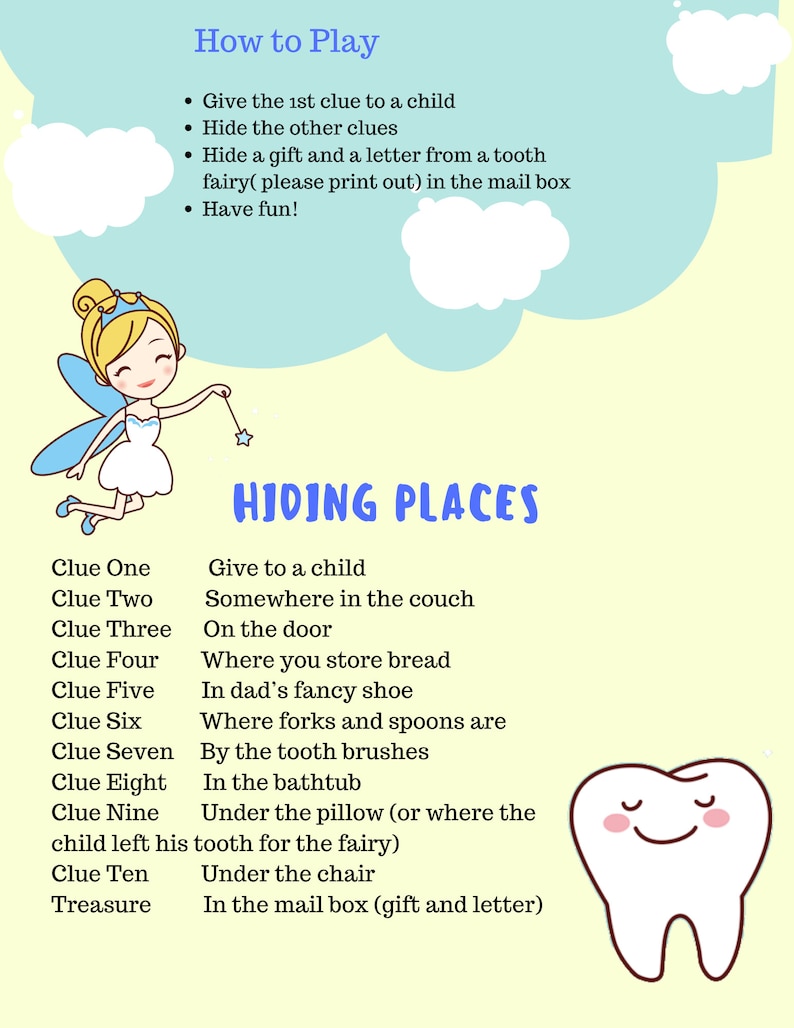 The Tooth Fairy Present Scavenger Hunt Riddles - Etsy
