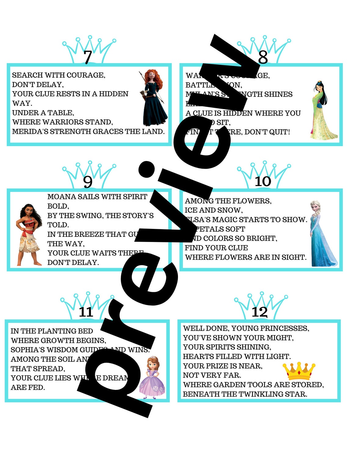 Backyard Princess Scavenger Hunt Rhyming Clues (riddles) - Etsy