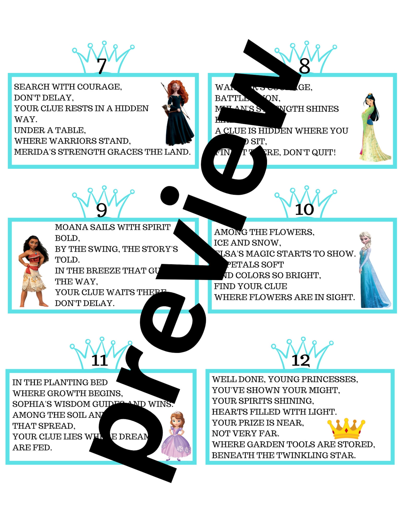 Backyard Princess Scavenger Hunt Rhyming Clues (riddles) - Etsy