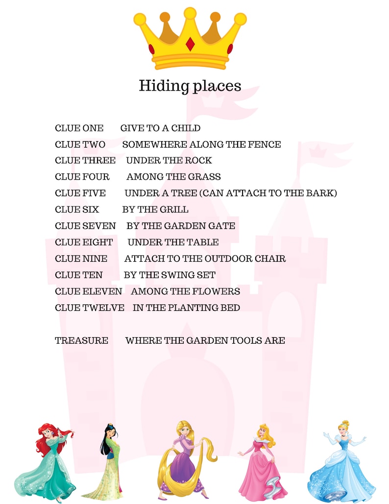 Backyard Princess Scavenger Hunt Rhyming Clues (riddles) - Etsy