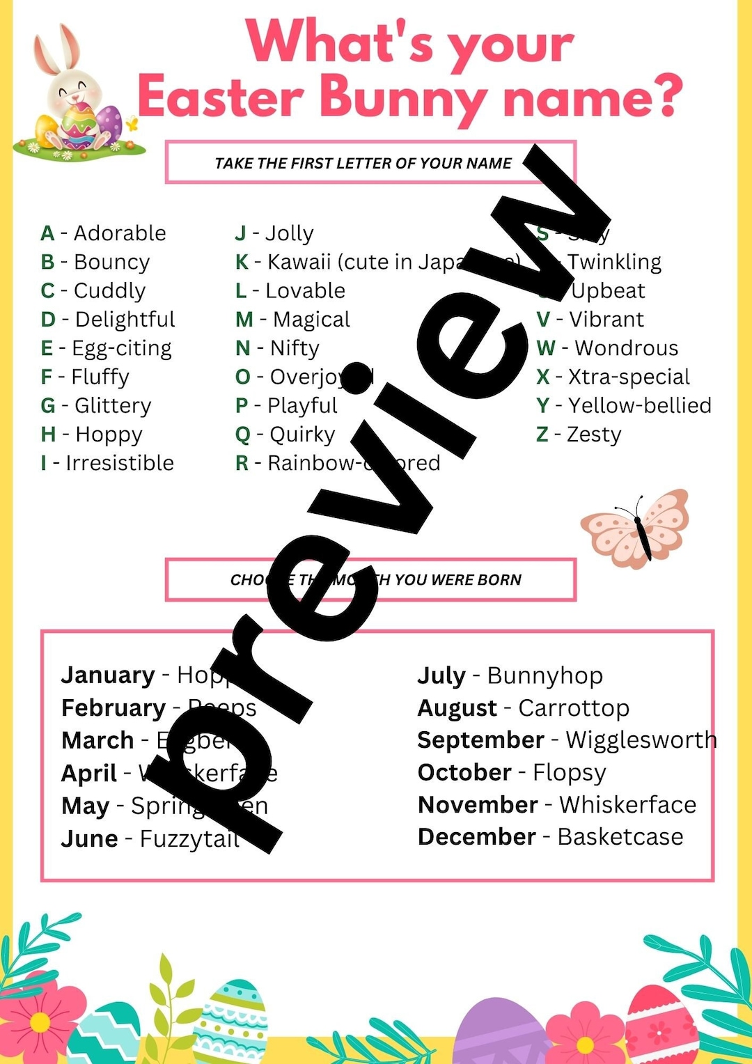 What's Your Easter Bunny Name? - Easter Day Activity for All Ages - Etsy