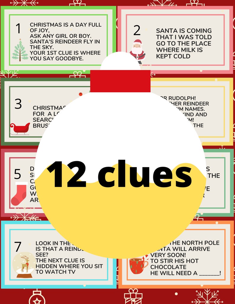Indoor Merry Christmas Scavenger Hunt Riddles/clues Gift Search - 12 ...