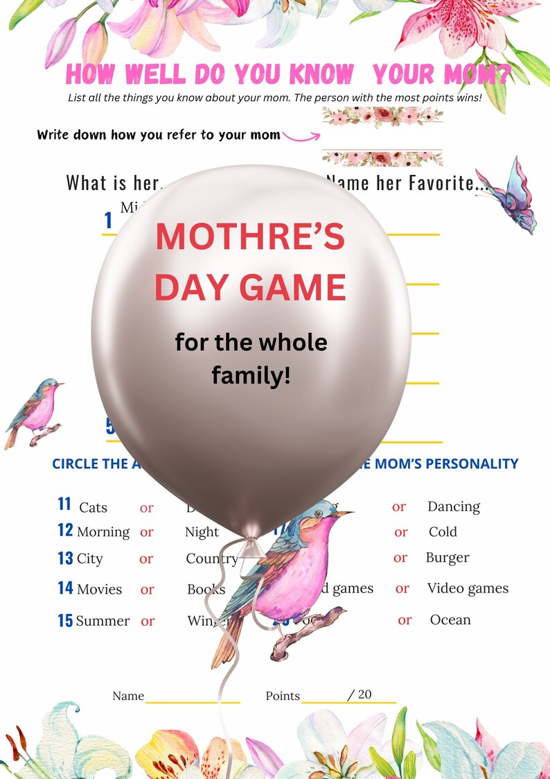 How Well Do You Know Your Mom? Game - Mother's Day Game, Mom's Birthday ...