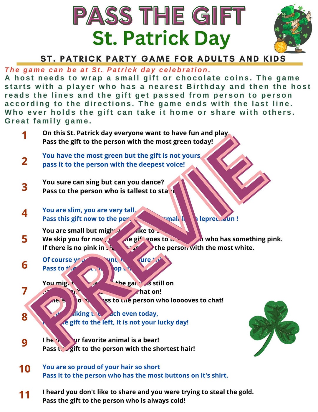 Pass the Gift St.patrick Day Game - Family St. Patrick's Day Game for ...