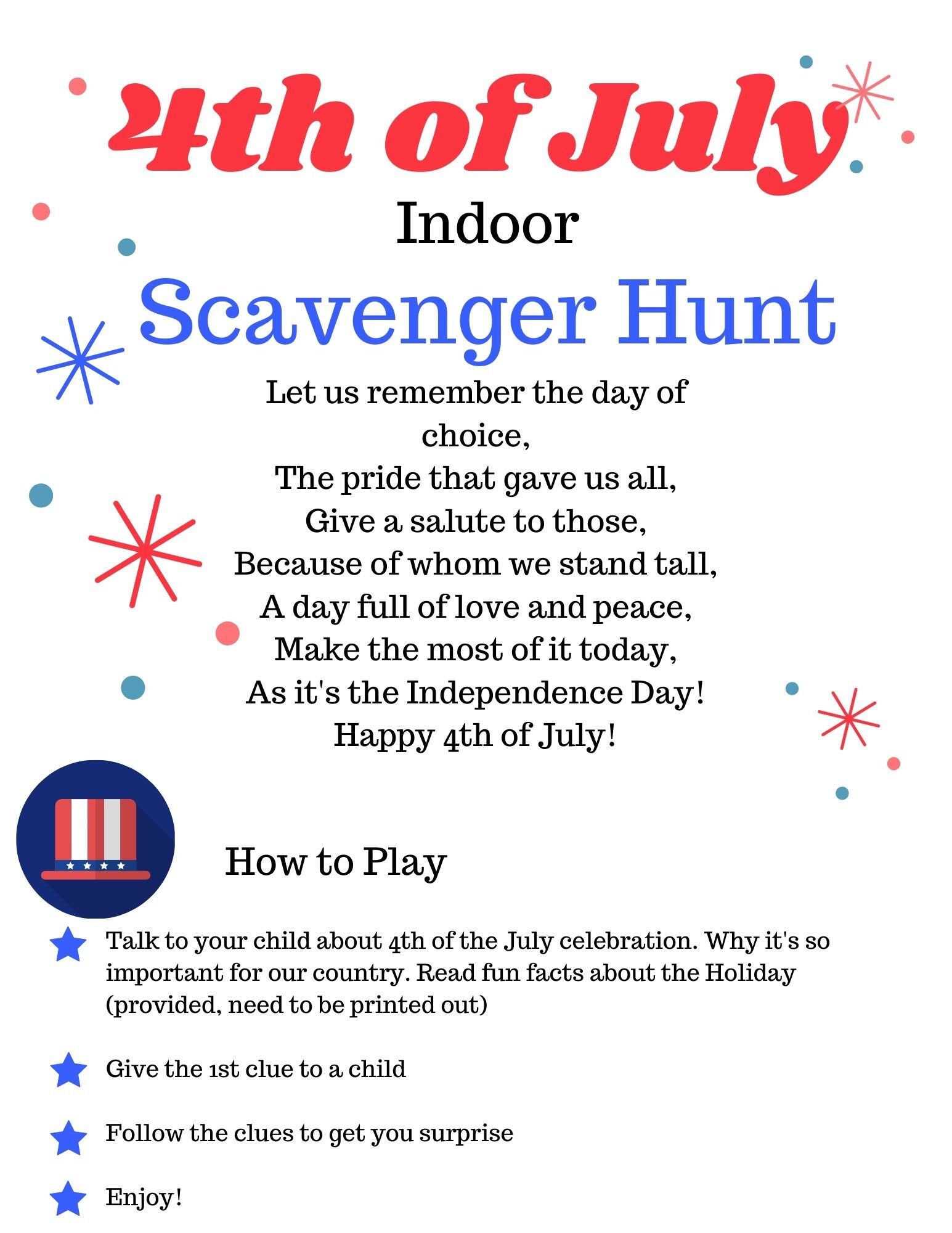 4th of July Scavenger Hunt Riddles Independence Day Scavenger Hunt 10 ...