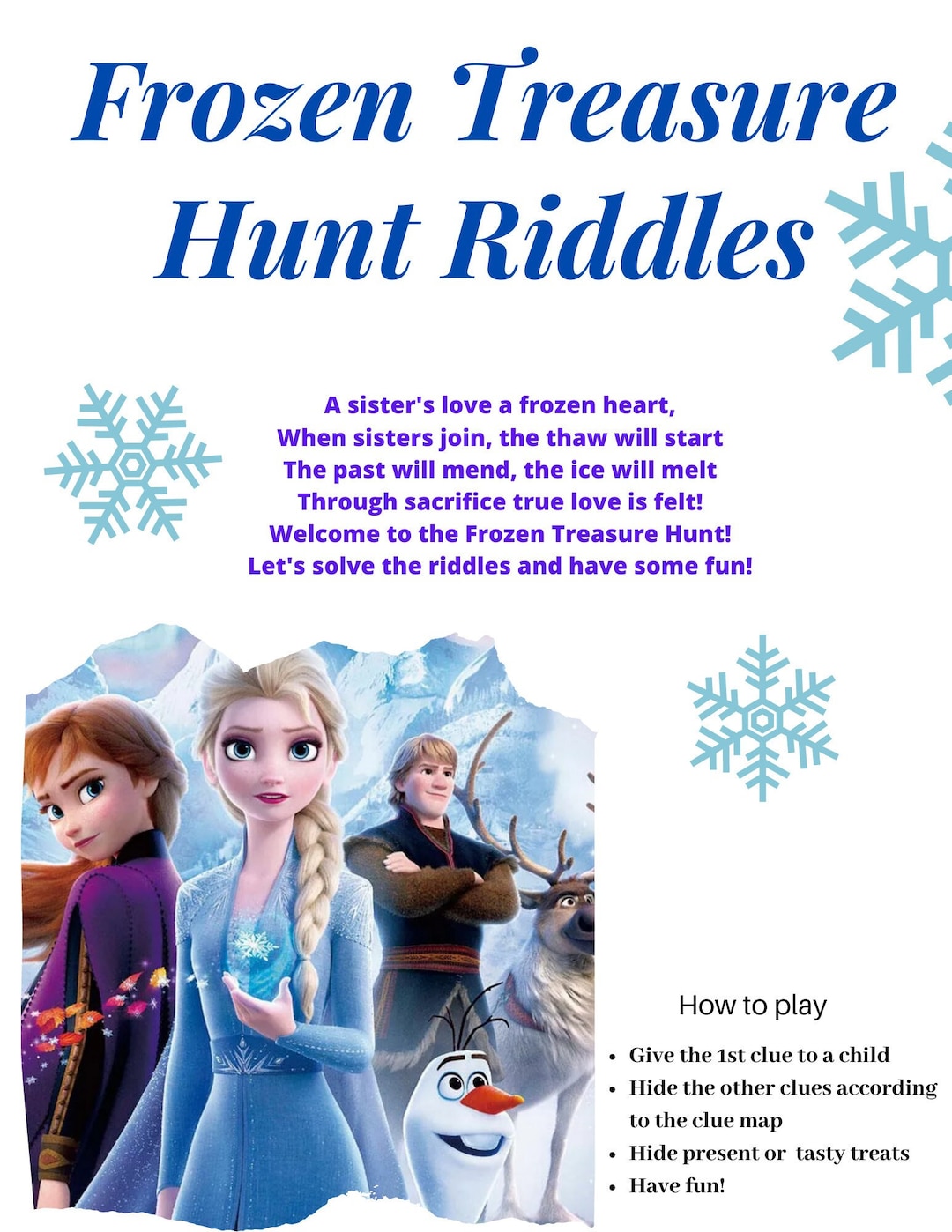 Frozen Treasure Hunt Riddles: Kids Scavenger Game (PDF) - Etsy