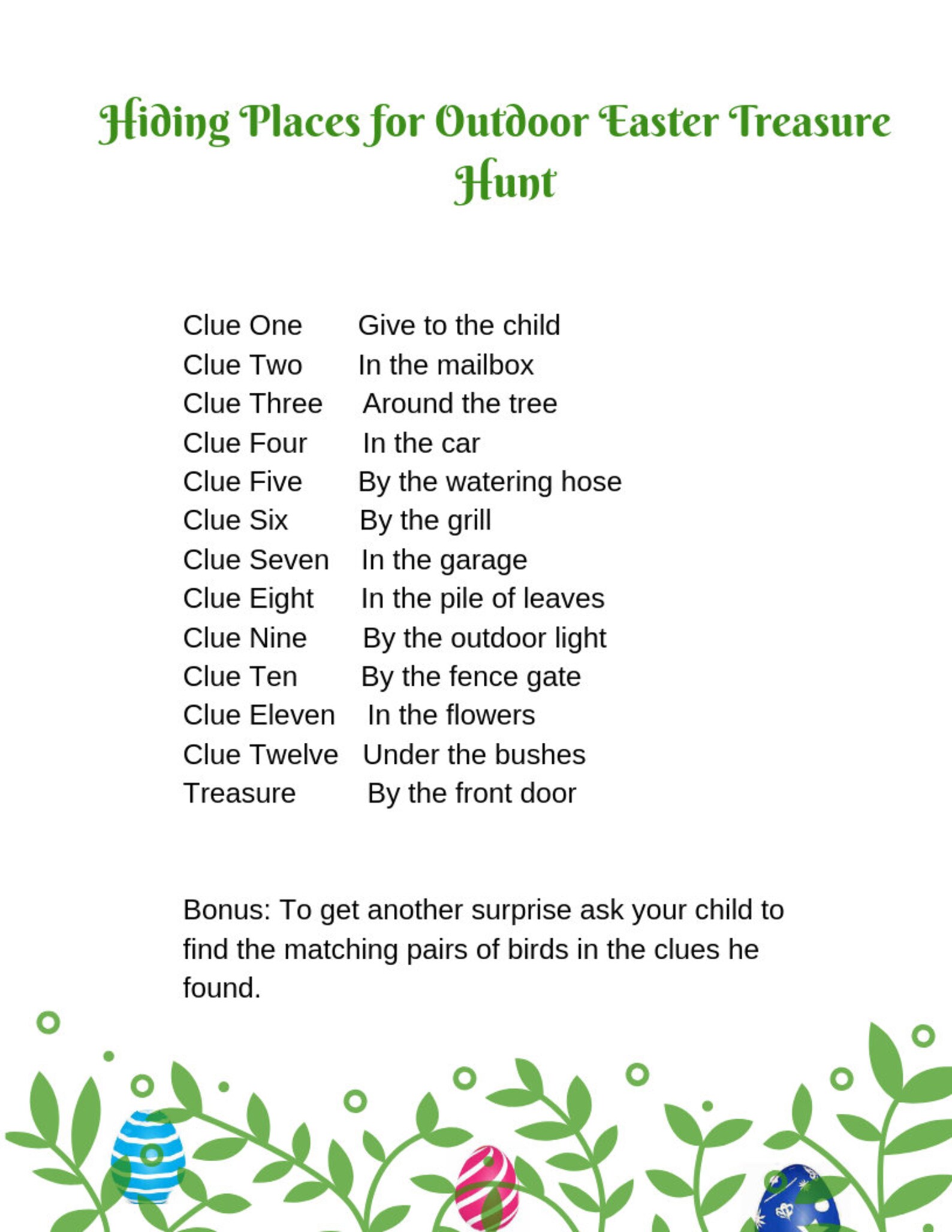 Easter Outdoor Scavenger Hunt Riddles - 12 Rhyming Clues - Etsy