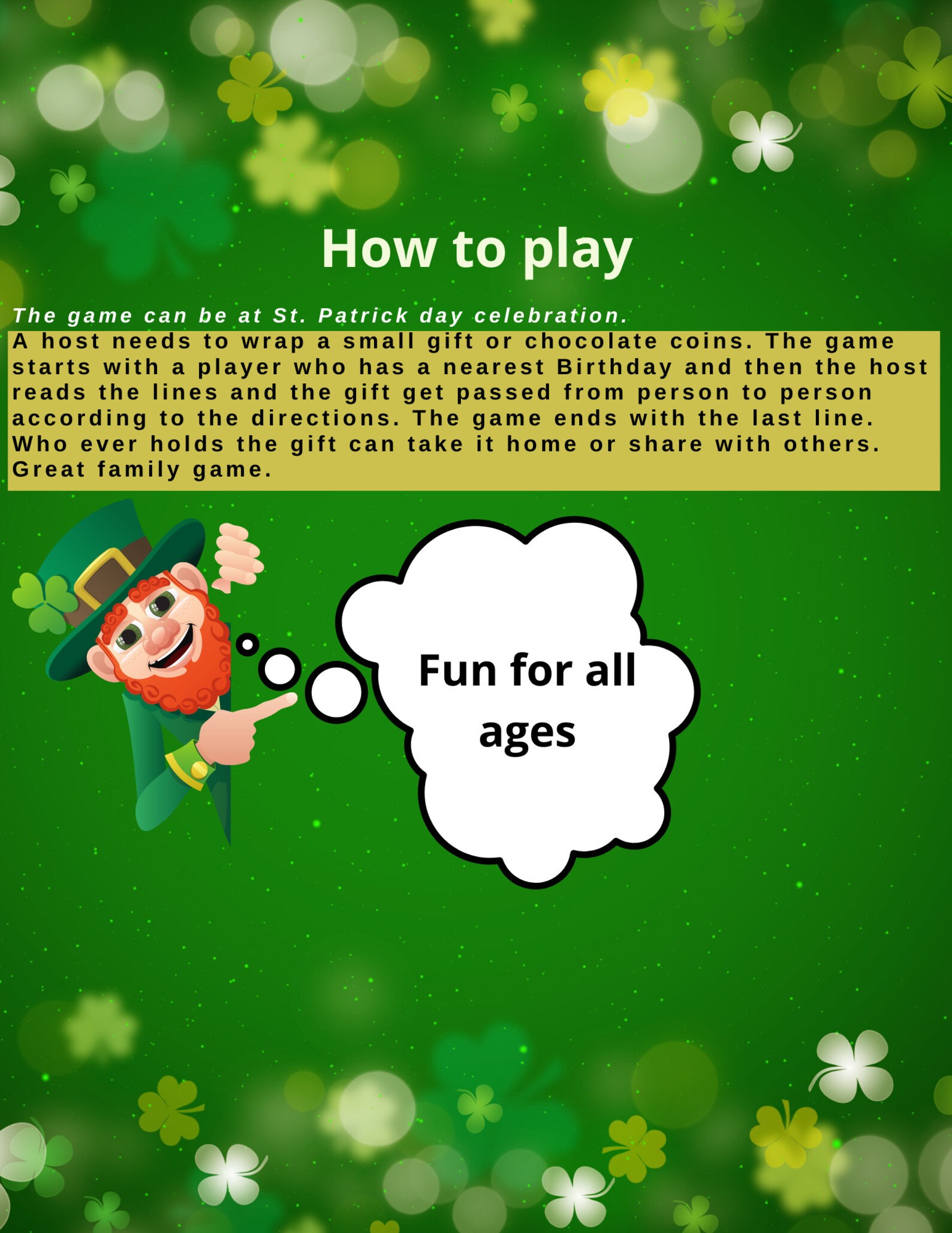 Pass the Gift From a Leprechaun - Family St. Patrick's Day Game for All ...