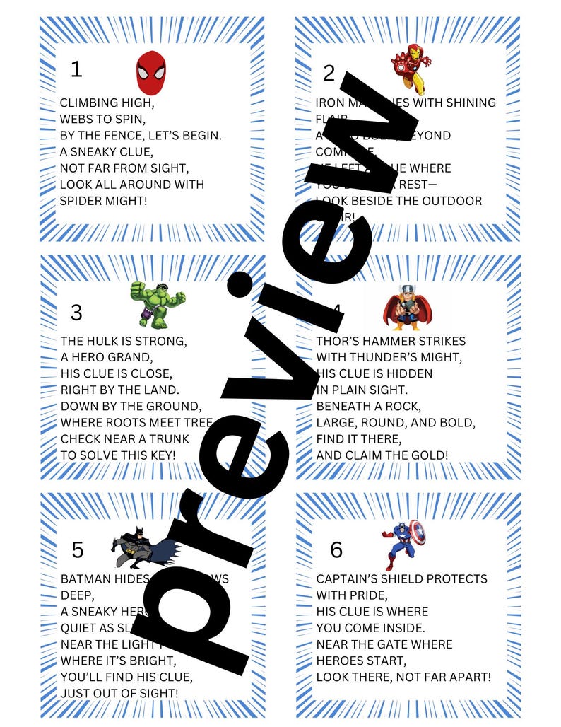 Outdoor Superheroes Scavenger Hunt Rhyming Clues riddles - Etsy
