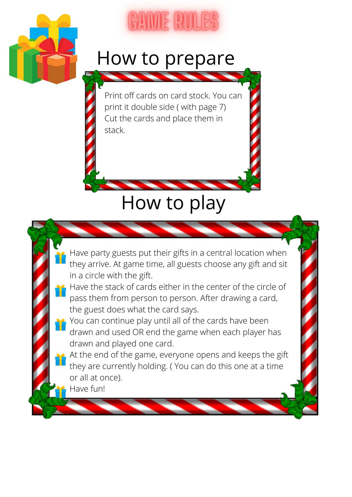 Christmas Gift Exchange Game / White Elephant Gift Swap Game/christmas ...