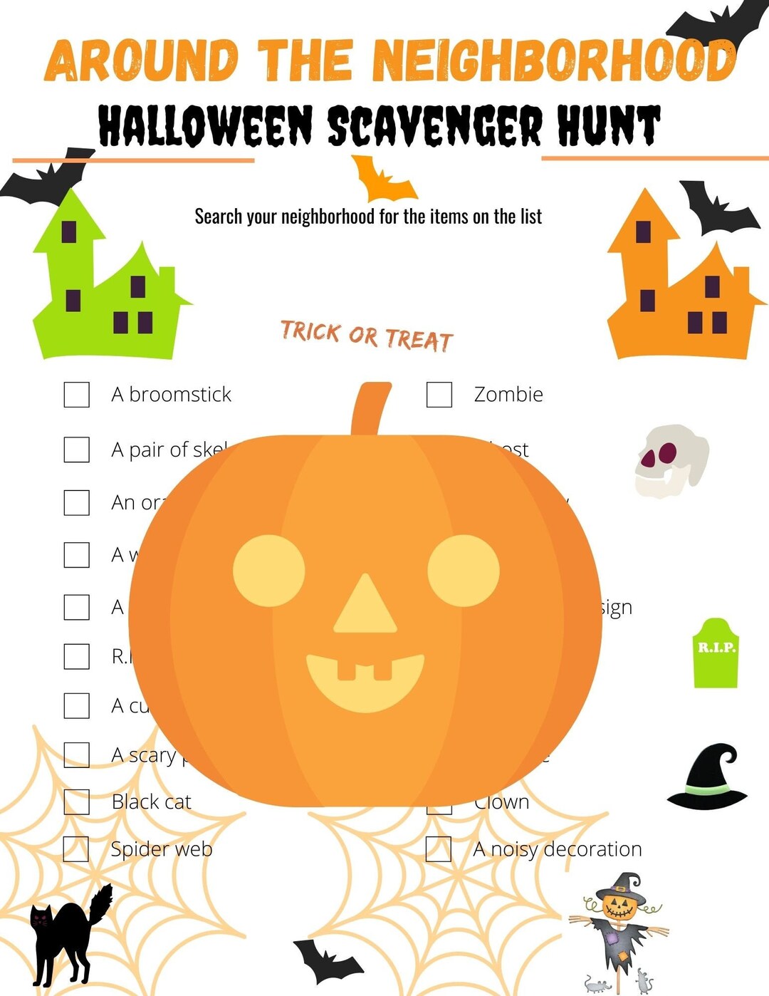 Around the Neighborhood Halloween Scavenger Hunt Checklist With Diploma ...