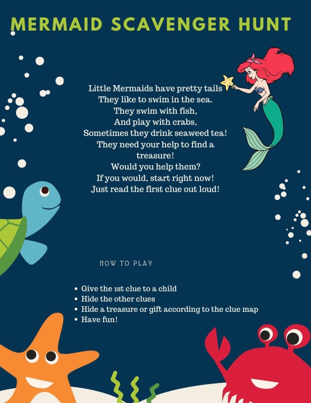 Mermaid Scavenger Hunt Rhyming Clues (riddles) - Etsy