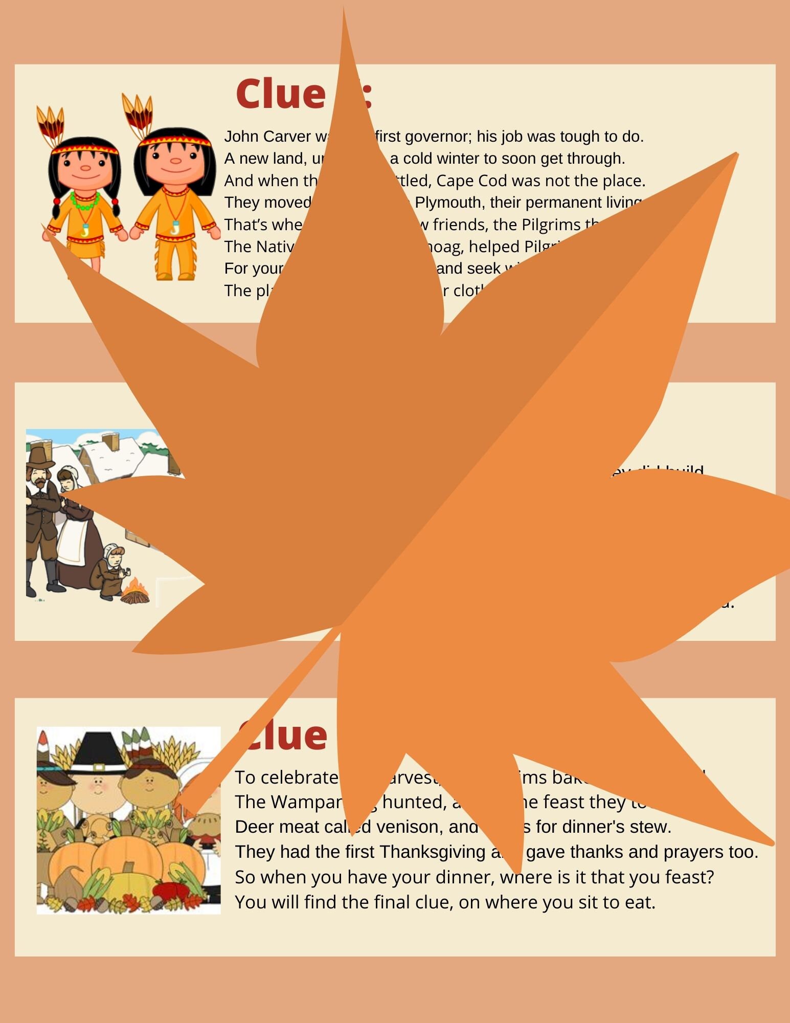 Thanksgiving Scavenger Hunt Riddles/clues With a Thank You Note to Your ...