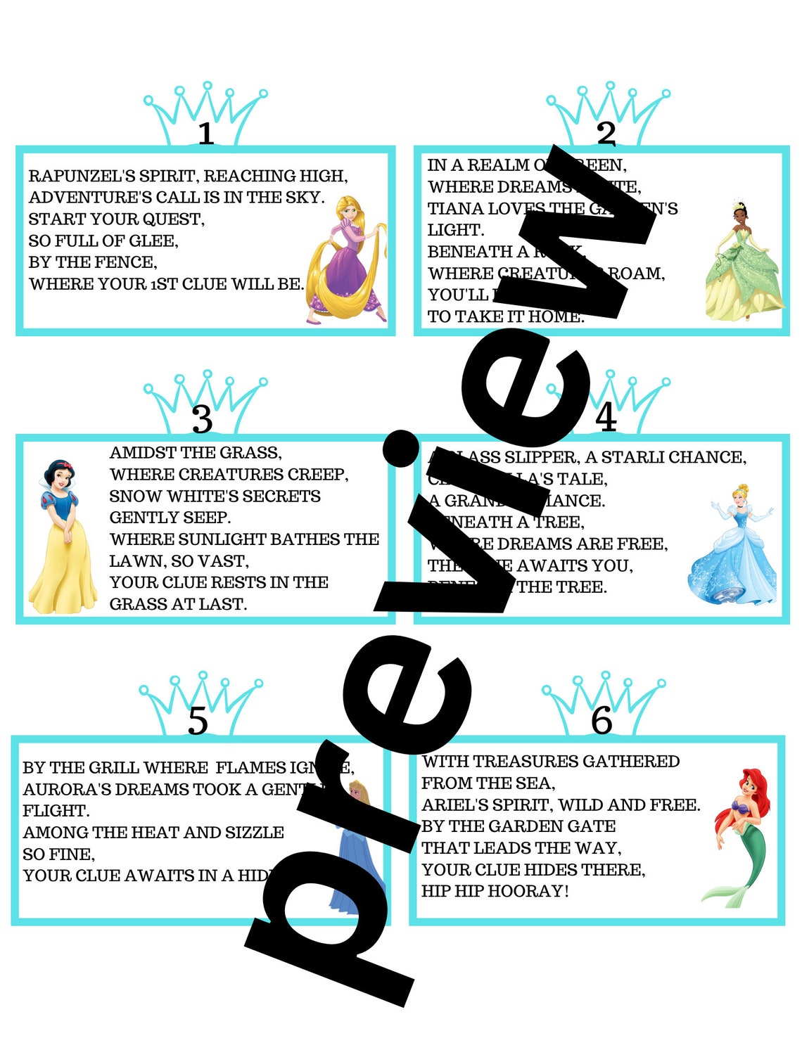 Backyard Princess Scavenger Hunt Rhyming Clues (riddles) - Etsy
