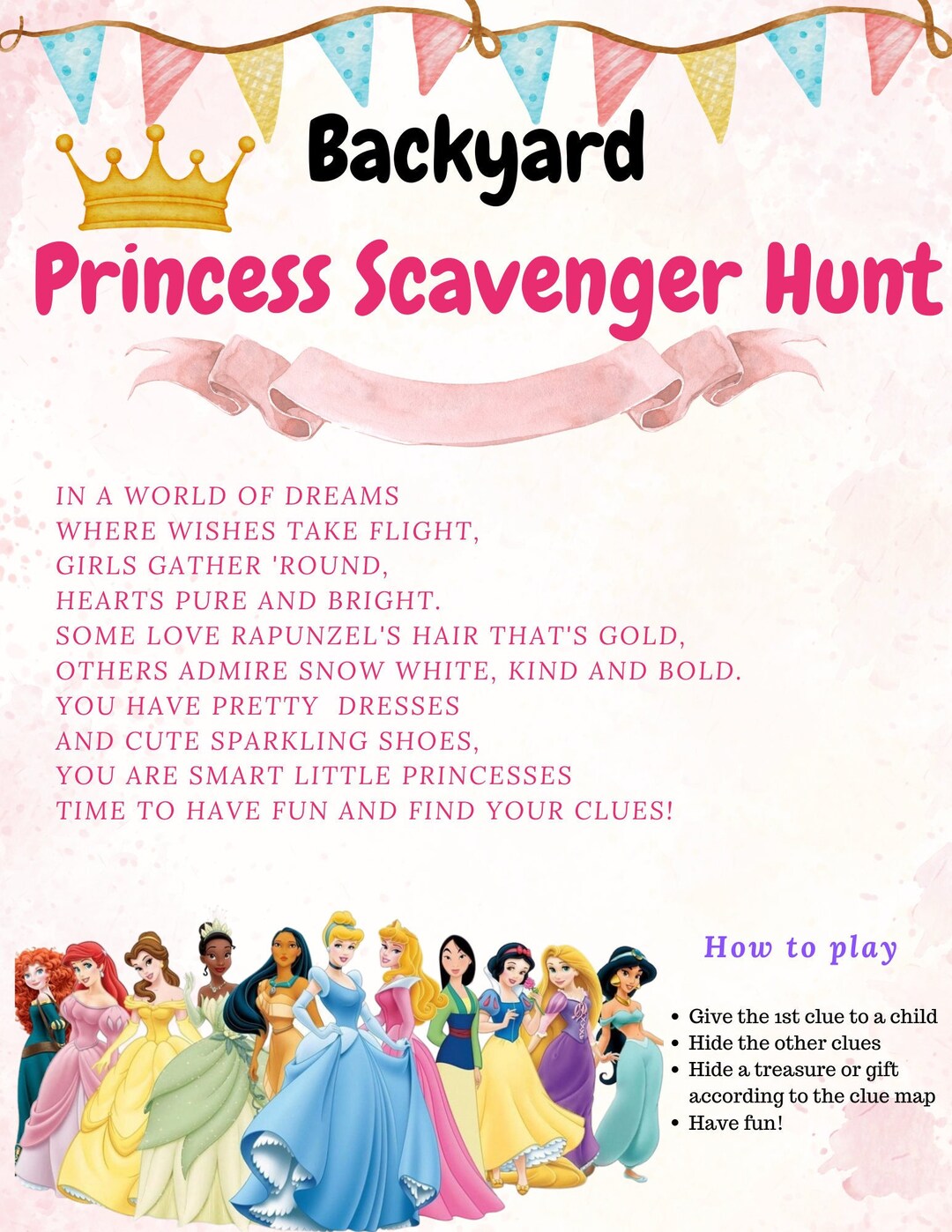 Backyard Princess Scavenger Hunt Rhyming Clues (riddles) - Etsy