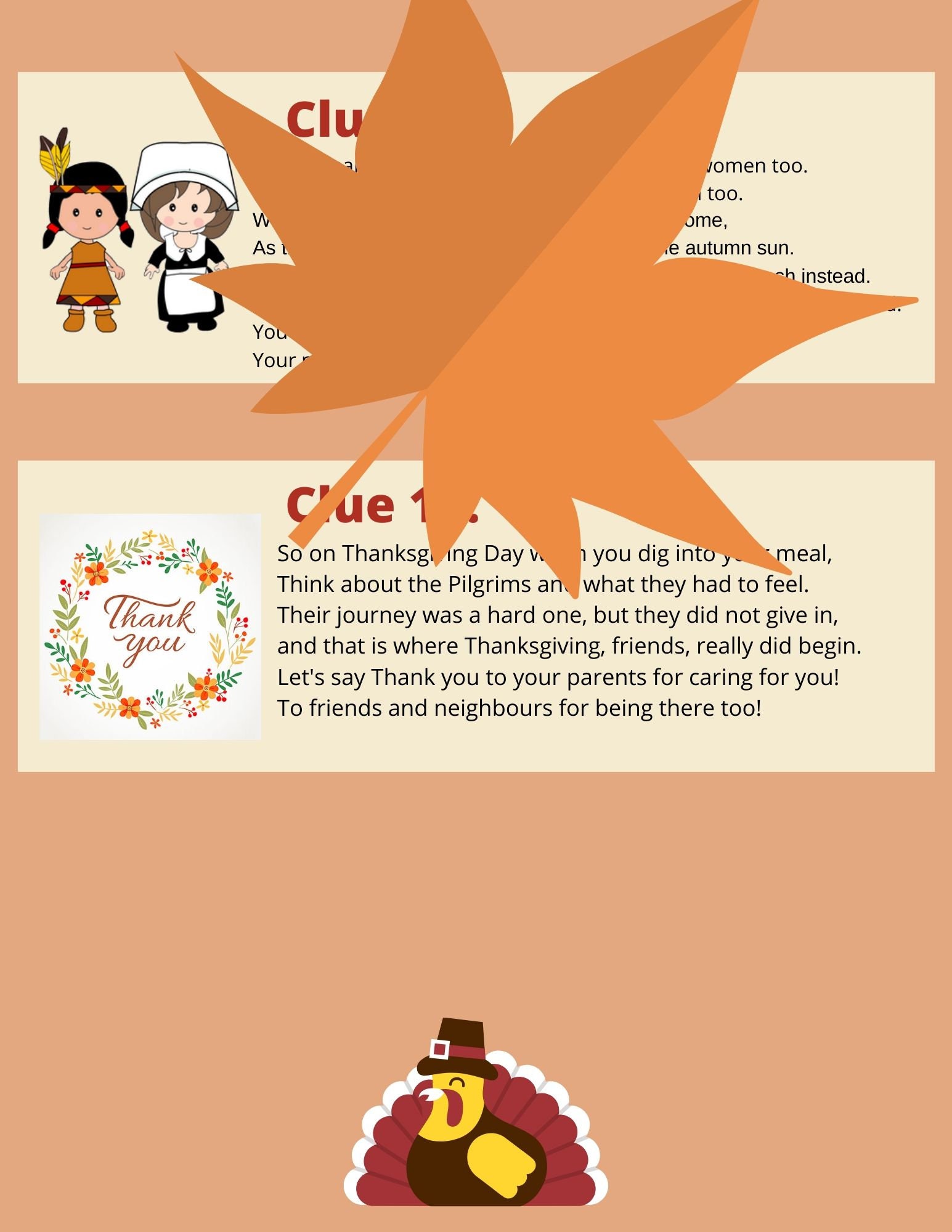 Thanksgiving Scavenger Hunt Riddles/clues With a Thank You Note to Your ...