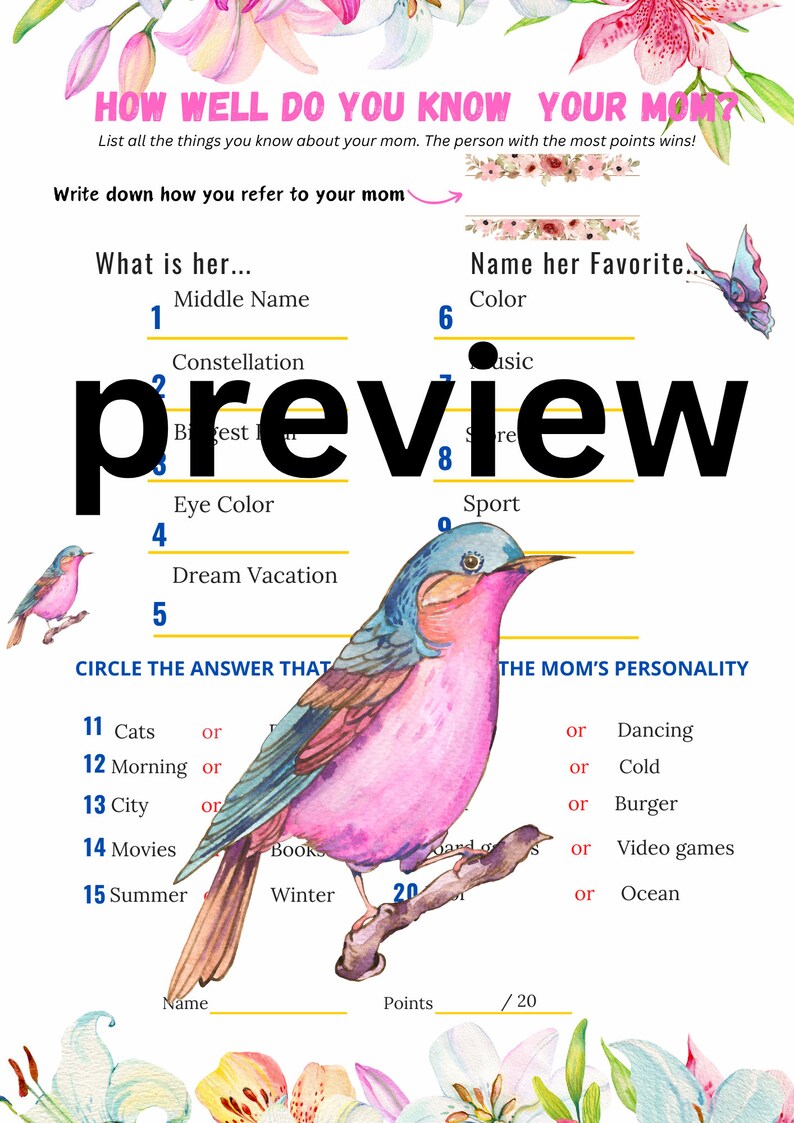 How Well Do You Know Your Mom? Game - Mother's Day Game, Mom's Birthday ...