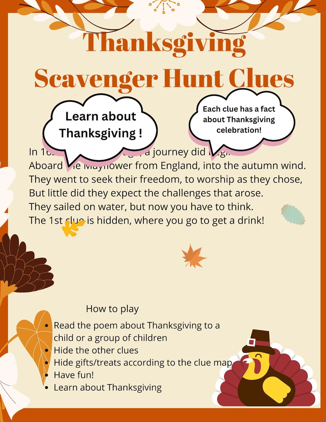 Thanksgiving Scavenger Hunt Riddles/clues With a Thank You Note to Your ...