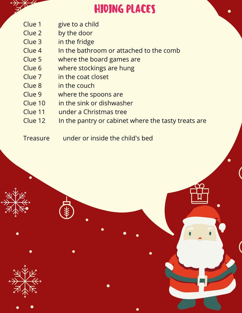 Indoor Merry Christmas Scavenger Hunt Riddles/clues Gift Search - 12 ...