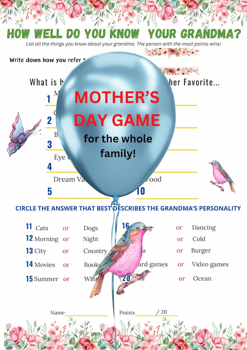 How Well Do You Know Your GRANDMA? Game - Mother's Day Game, Grandmas's ...