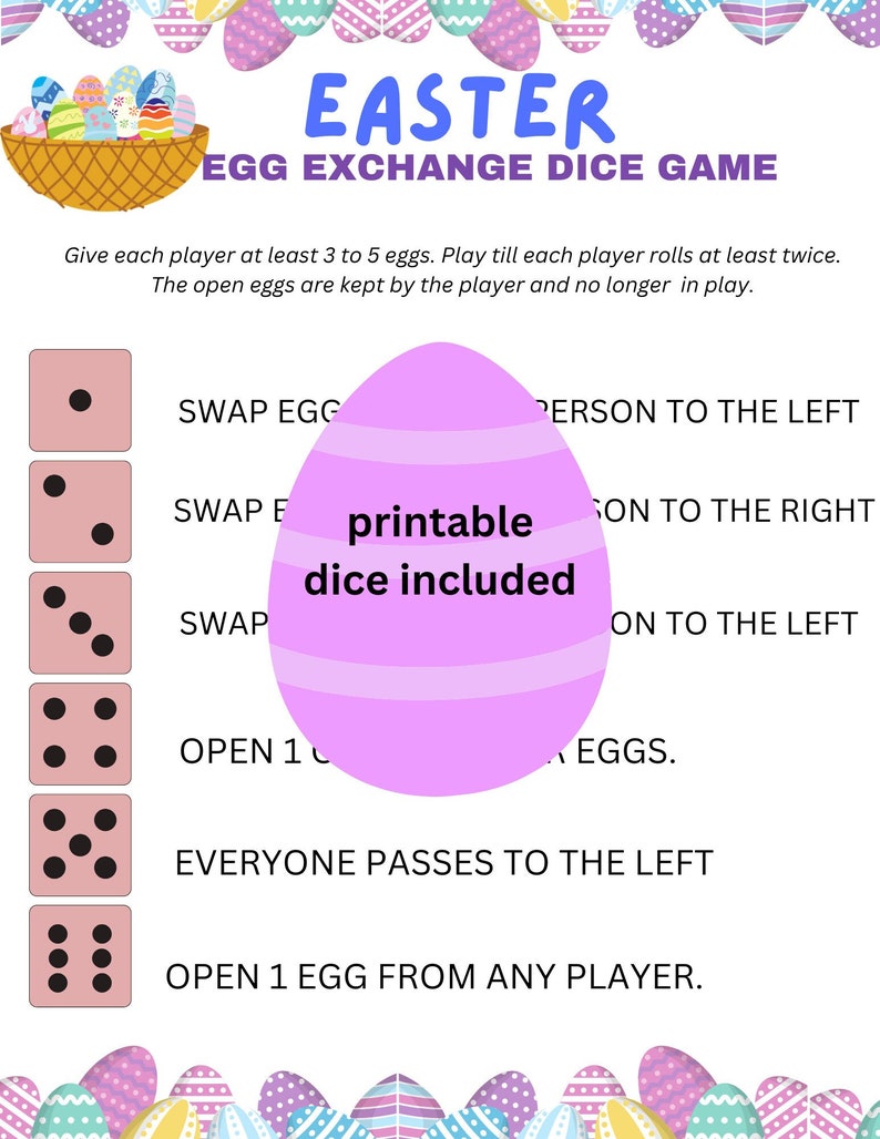 Easter Egg Exchange Dice Game | Printable Easter Games | Party Games ...