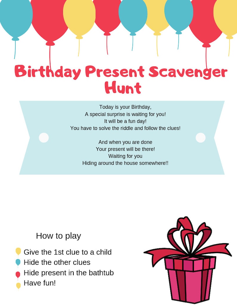 Birthday Scavenger Hunt Riddles | Etsy