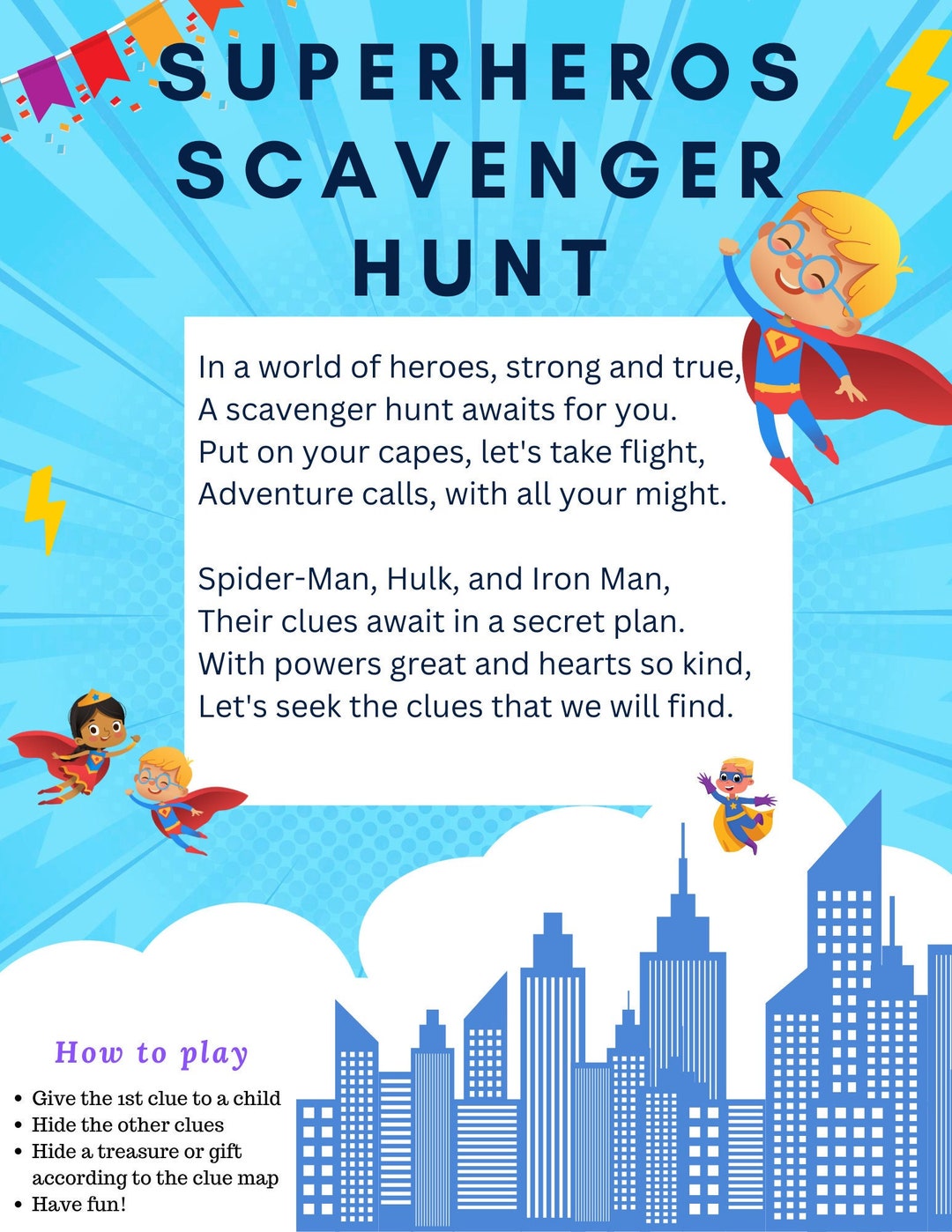 Superheroes Scavenger Hunt Rhyming Clues (riddles) - Etsy