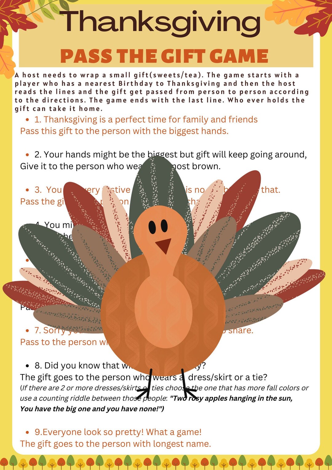 Pass the GIFT - Thanksgiving Party Game, (family and Friends Gathering ...