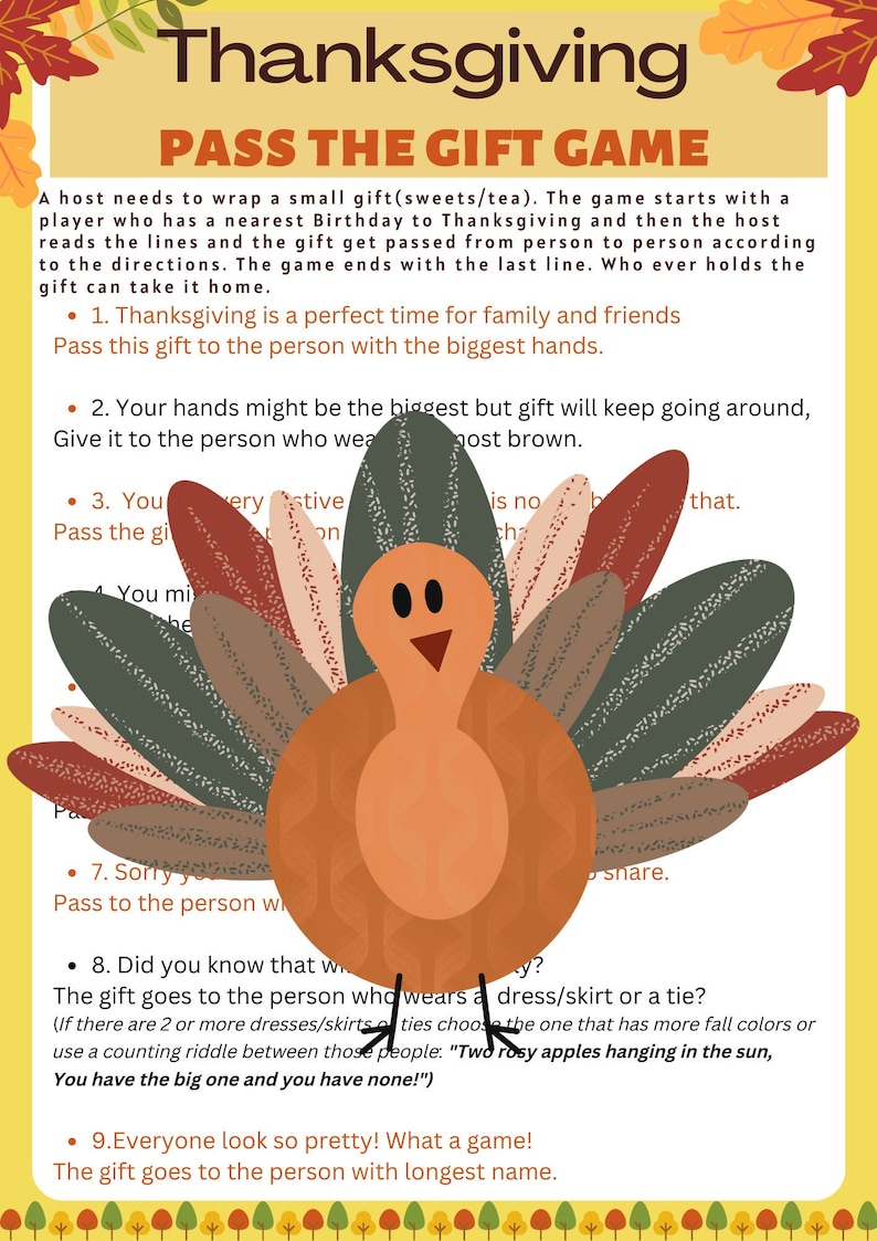 Pass the GIFT - Thanksgiving Party Game, (family and Friends Gathering ...