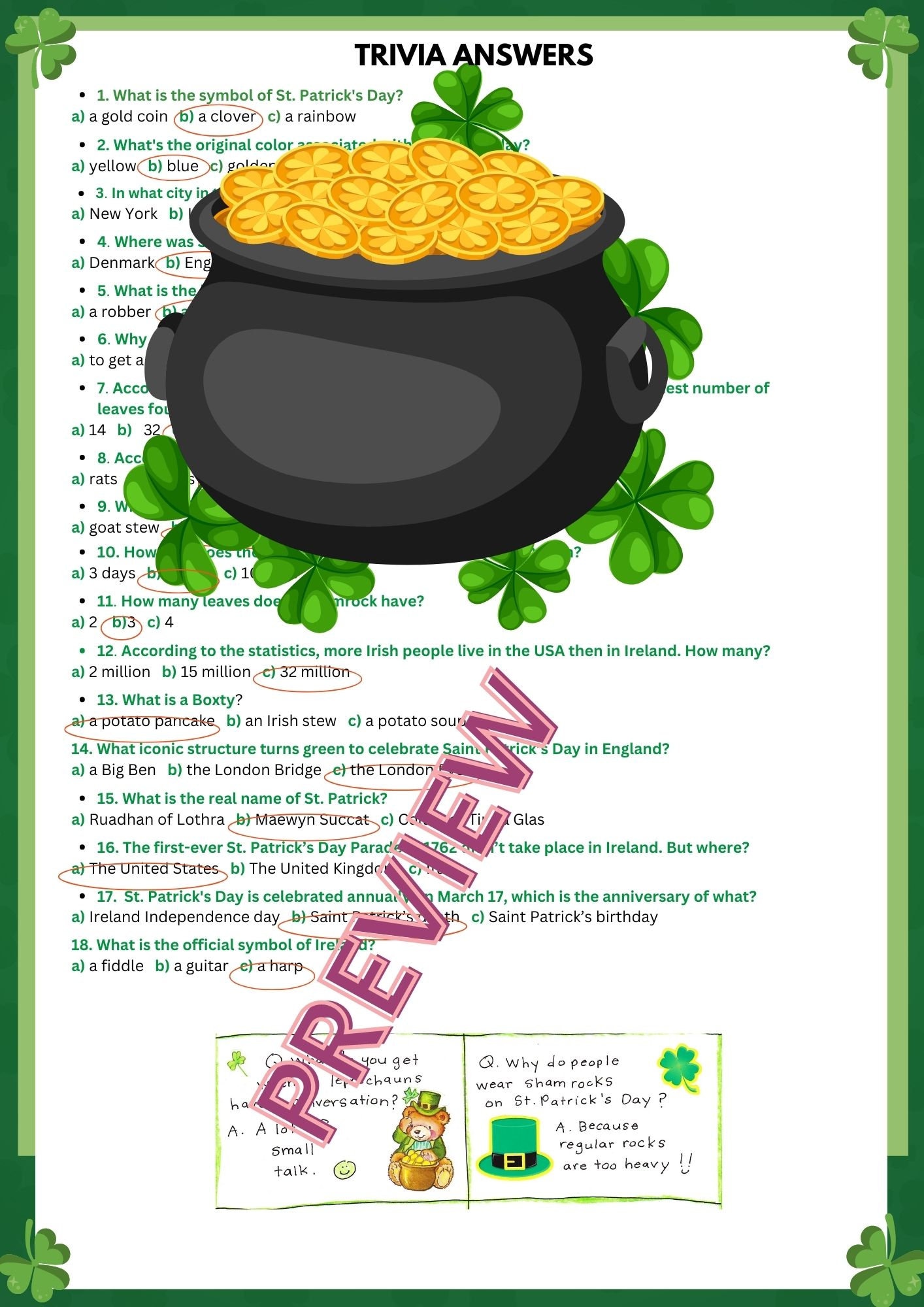 St. Patrick's Day Trivia Questions Game/ Trivia for St.patrick's Day ...